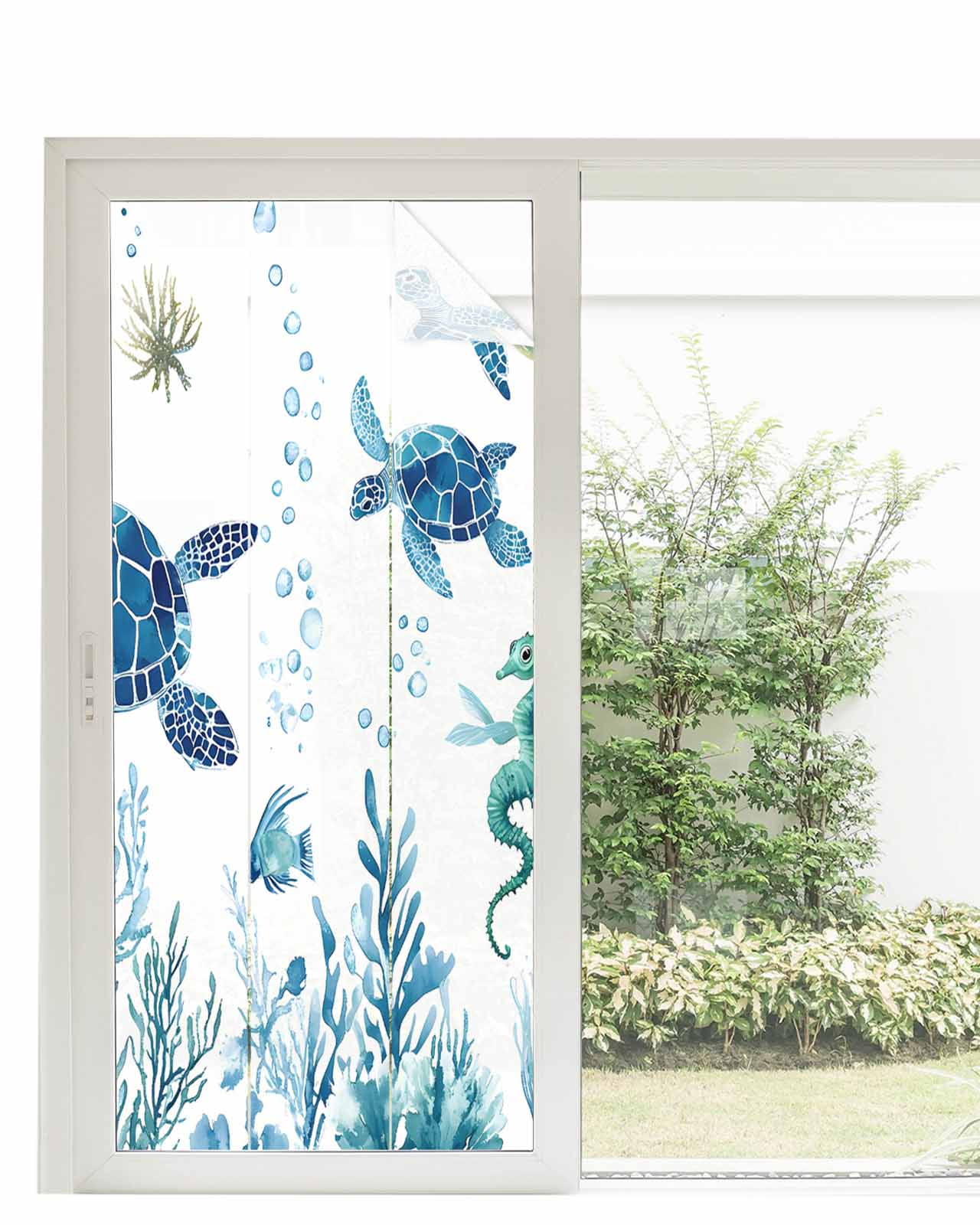 Window Privacy Film Blue Green Sea Turtle Stained Glass Window Film ...