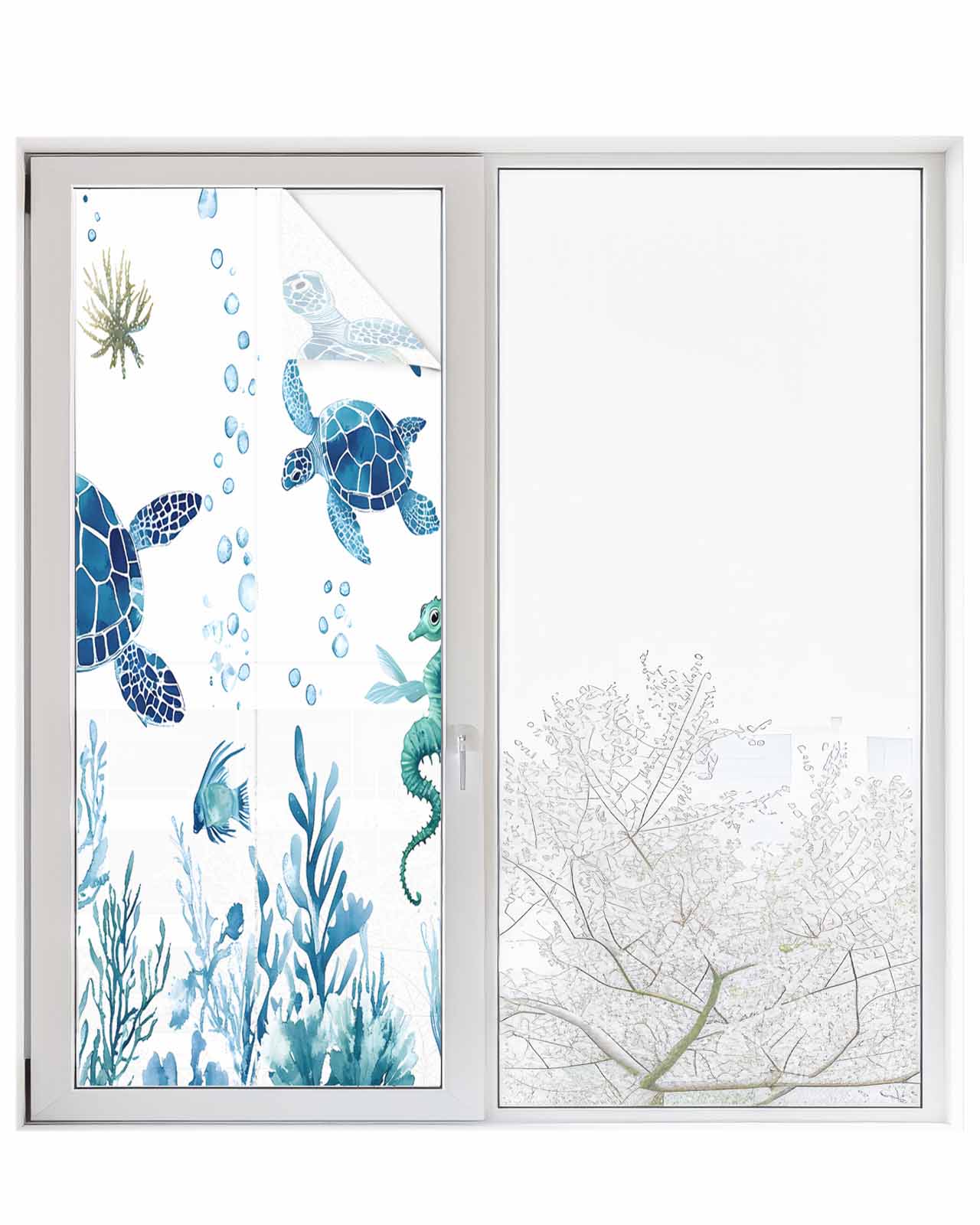 Window Privacy Film Blue Green Sea Turtle Stained Glass Window Film ...