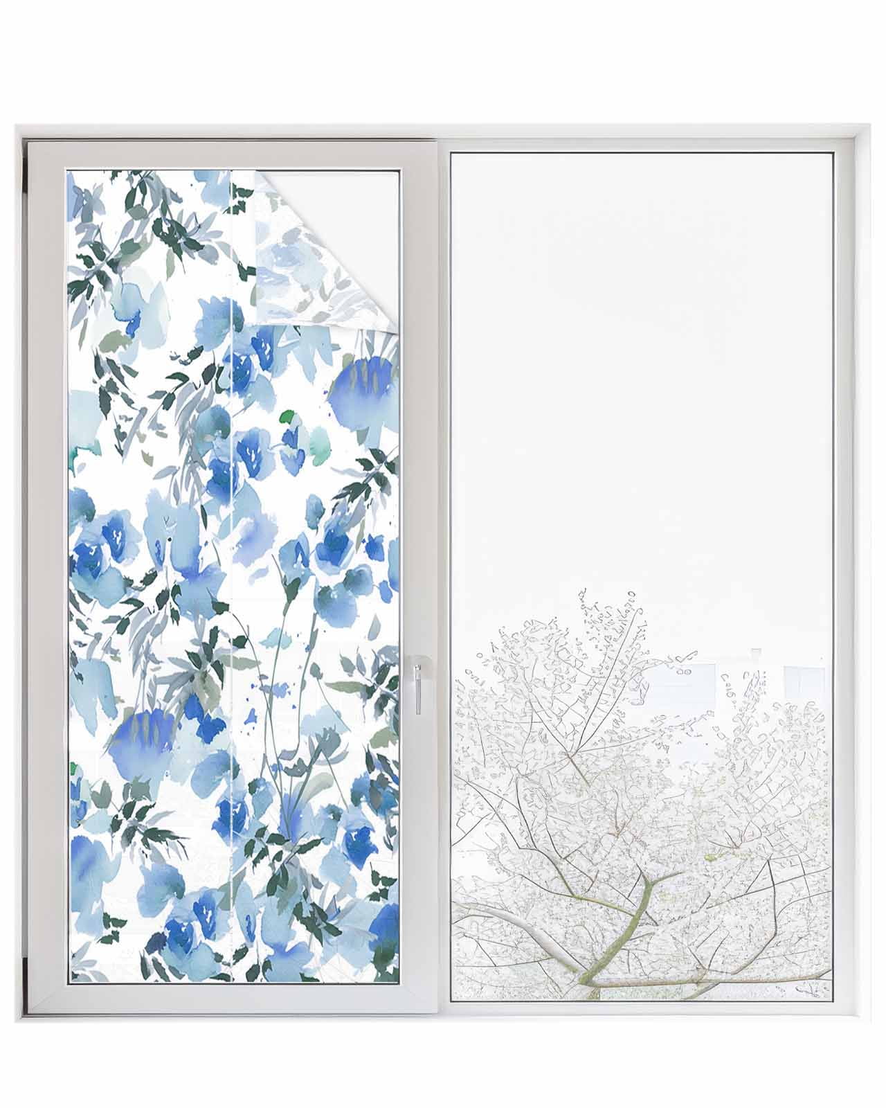 Window Privacy Film Blue Green Spring Floral Stained Glass Window Film ...