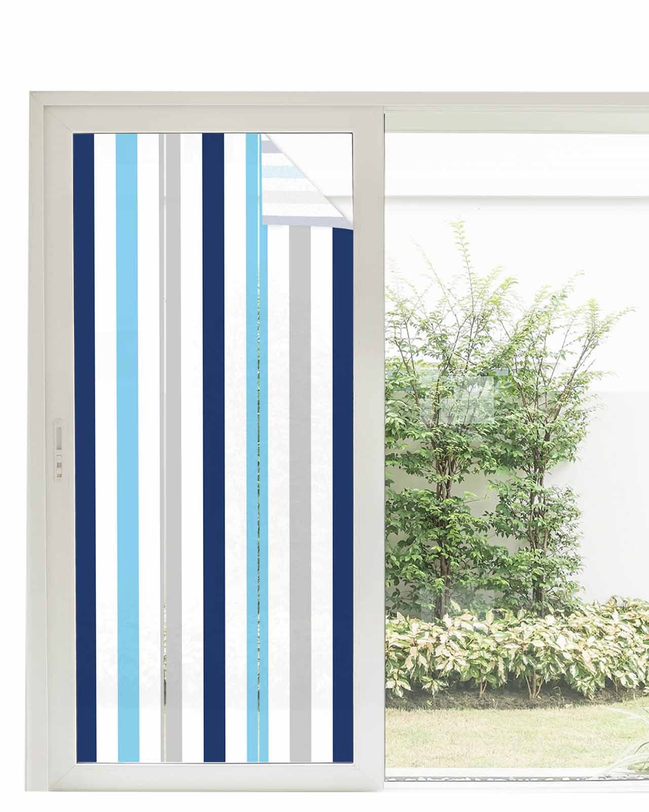 Window Privacy Film Blue Grey Stripe Stained Glass Window Film ...