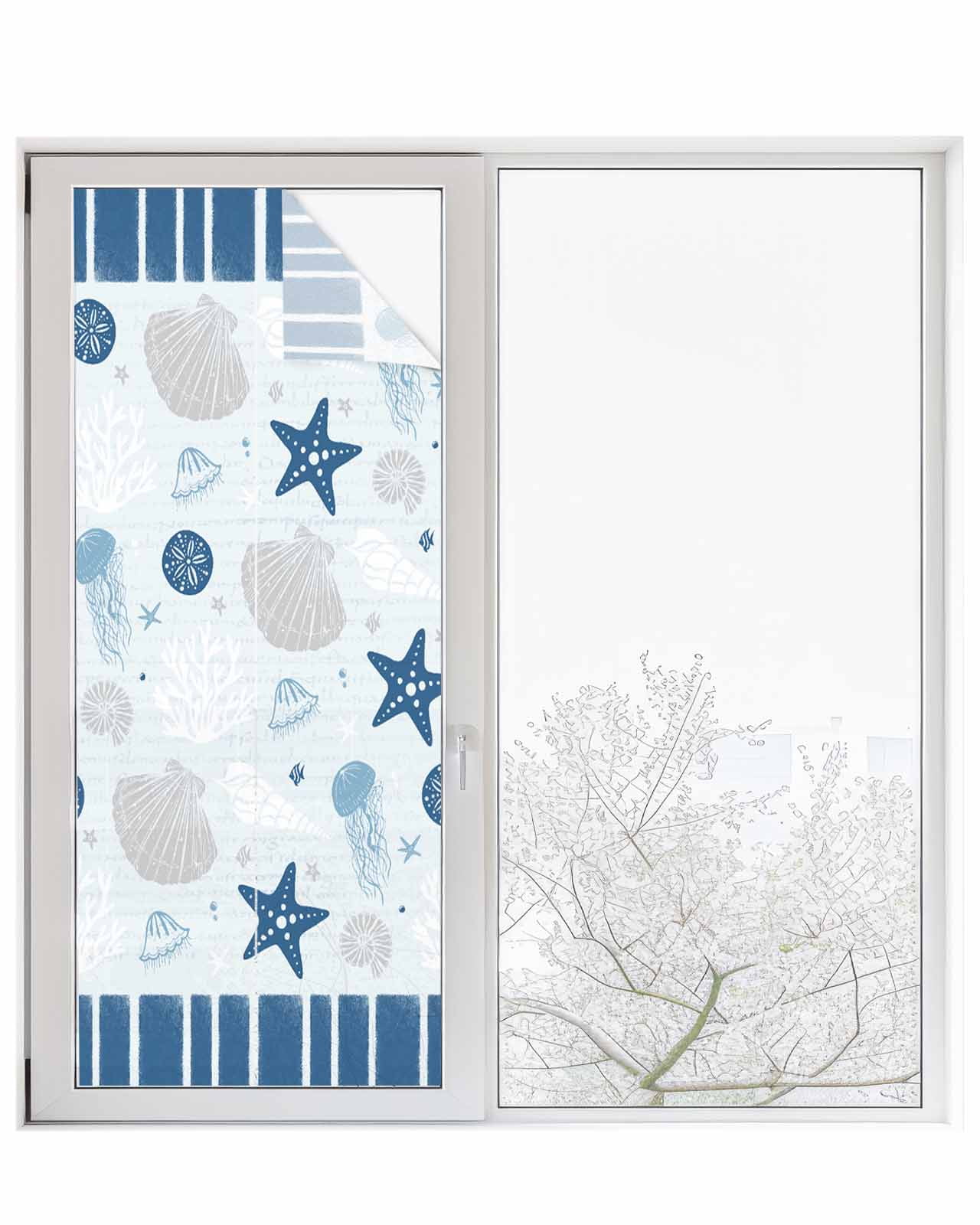 Window Privacy Film,Blue Grey White Coral Sun Blocking Window Tint Film ...