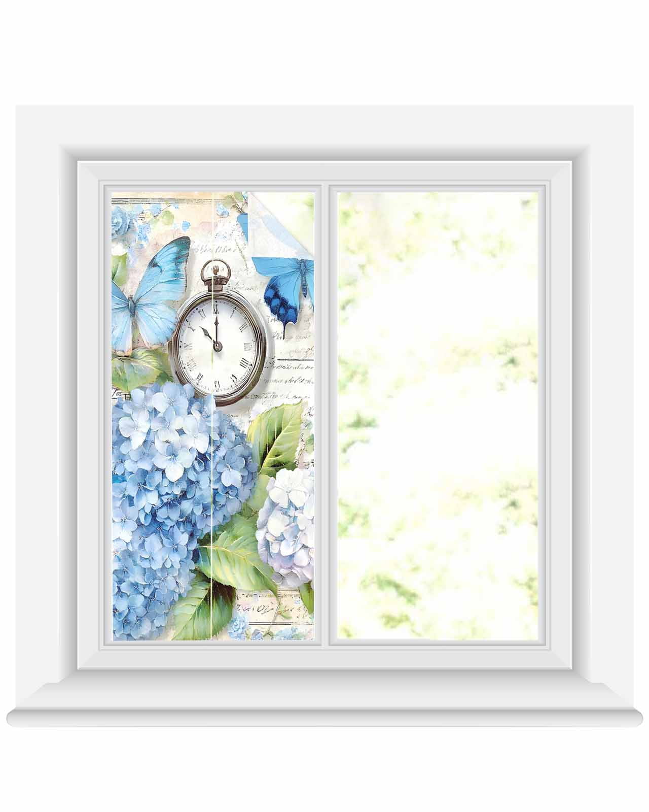 Window Privacy Film Blue Hydrangea Floral Stained Glass Window Film ...