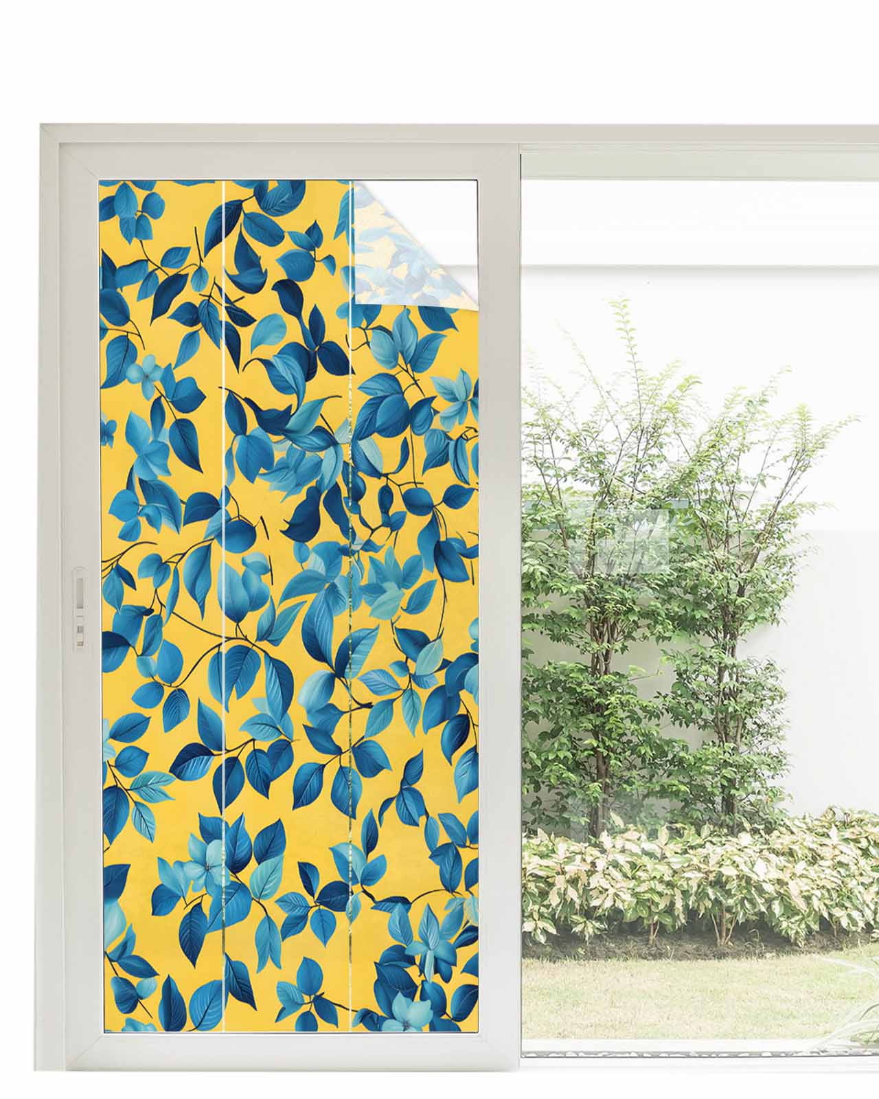 Window Privacy Film Blue Leaf Flower Stained Glass Window Film ...