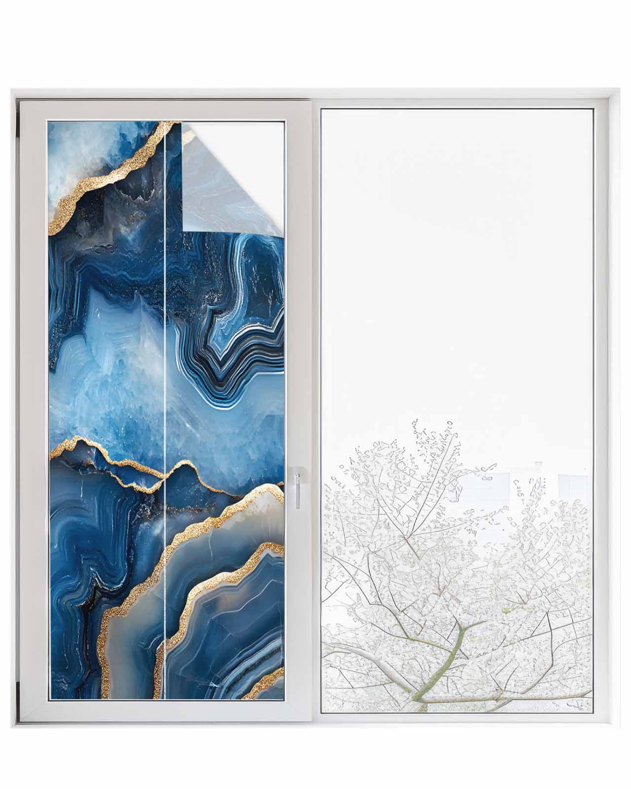 Window Privacy Film Blue Marble Stained Glass Window Film Decorative ...