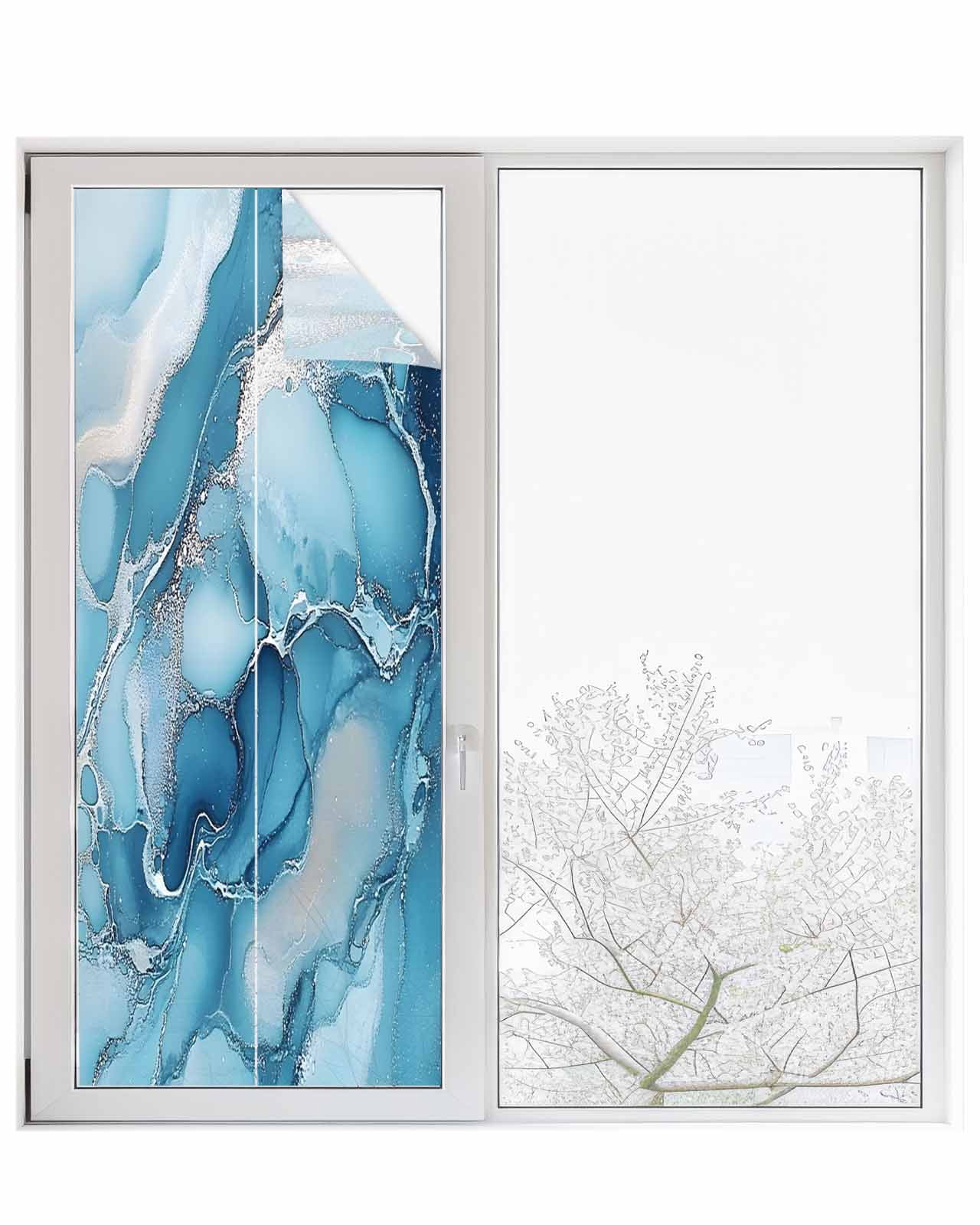 Window Privacy Film Blue Marble Stained Glass Window Film Decorative ...