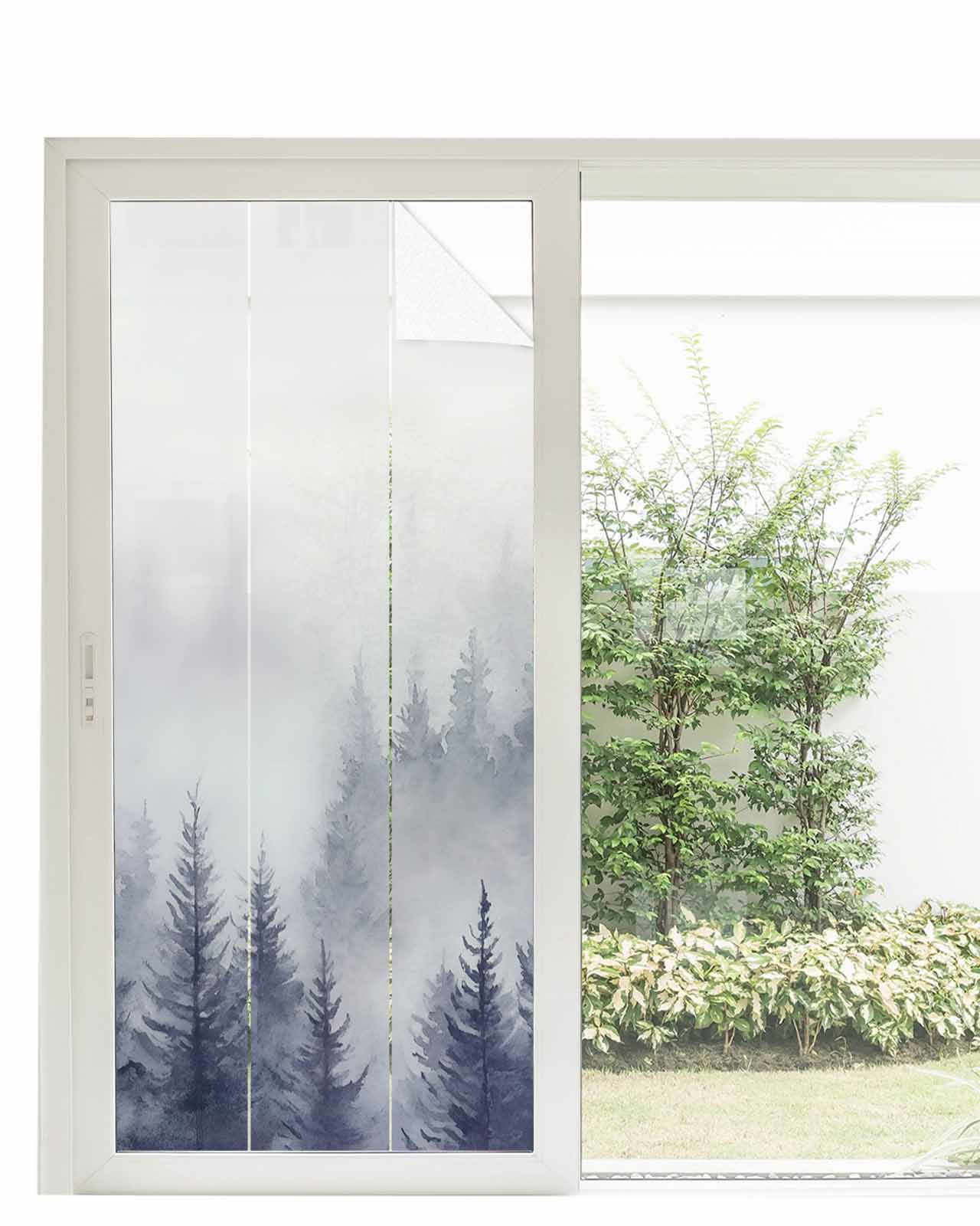 Window Privacy Film Blue Mist Forest Stained Glass Window Film ...