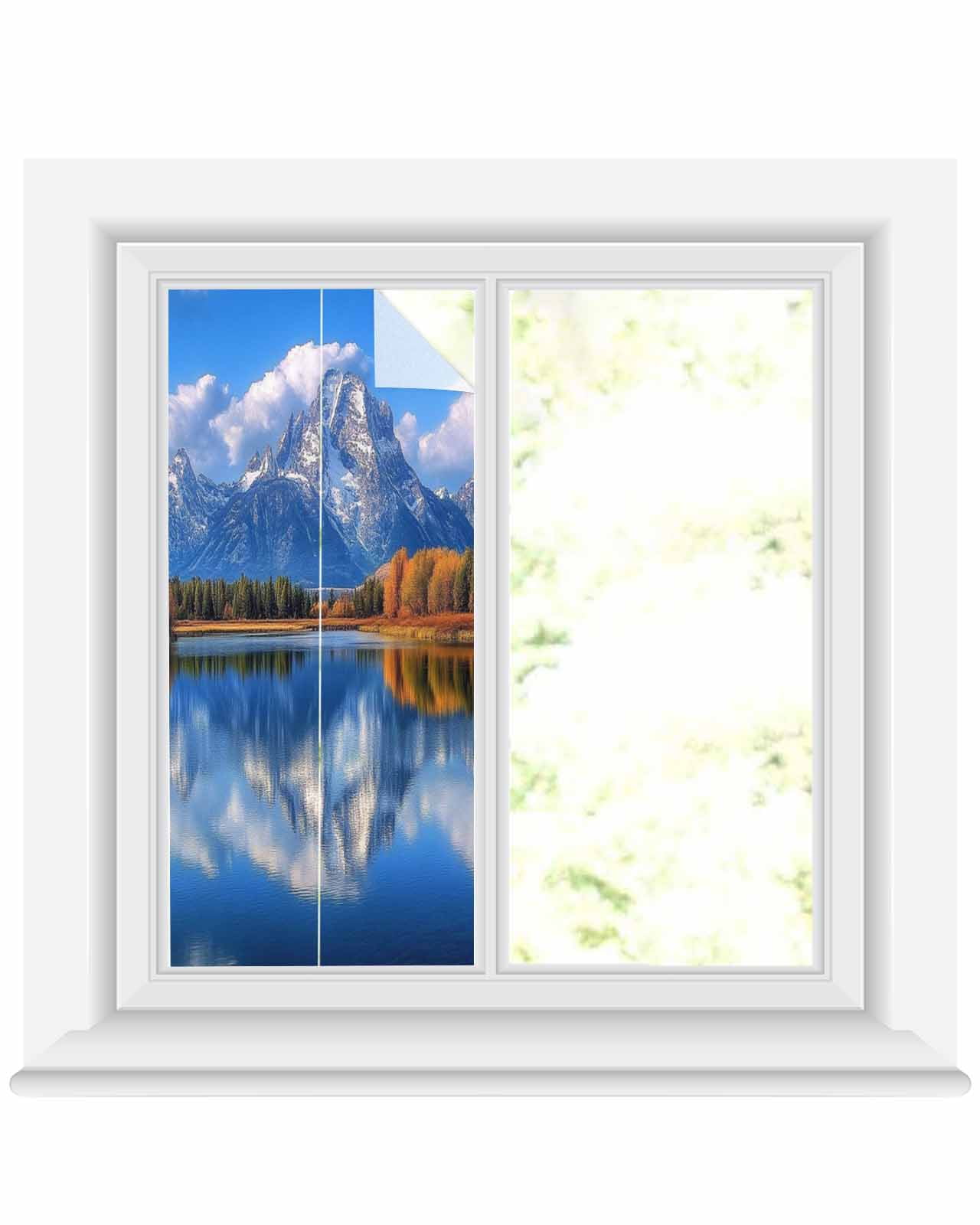 Window Privacy Film Blue Mountain Stained Glass Window Film Decorative ...