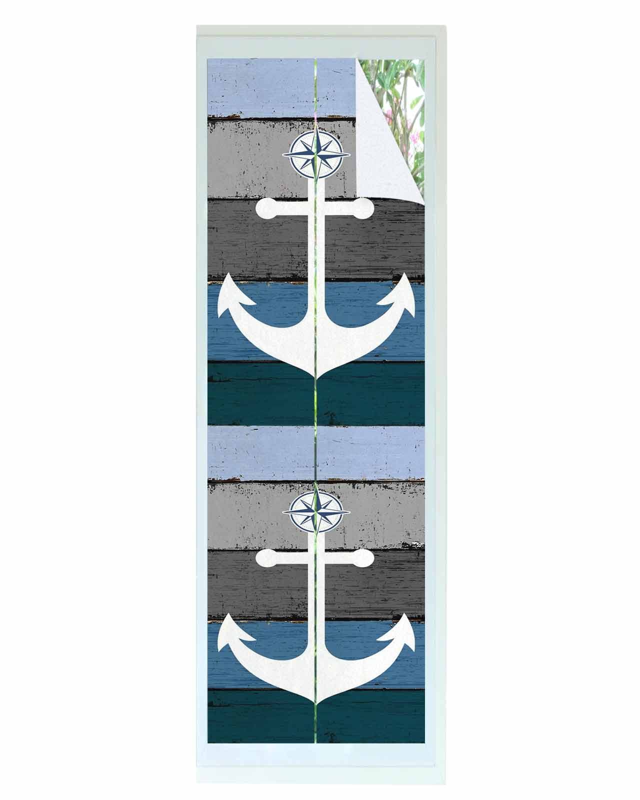 Window Privacy Film Blue Nautical Anchor Stained Glass Window Film ...