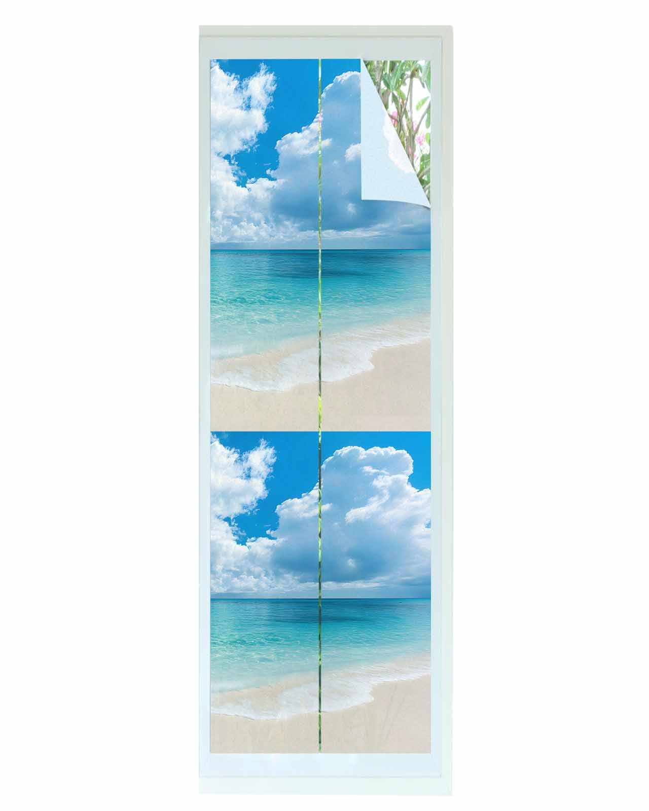 Window Privacy Film Blue Ocean Stained Glass Window Film Decorative Sun ...