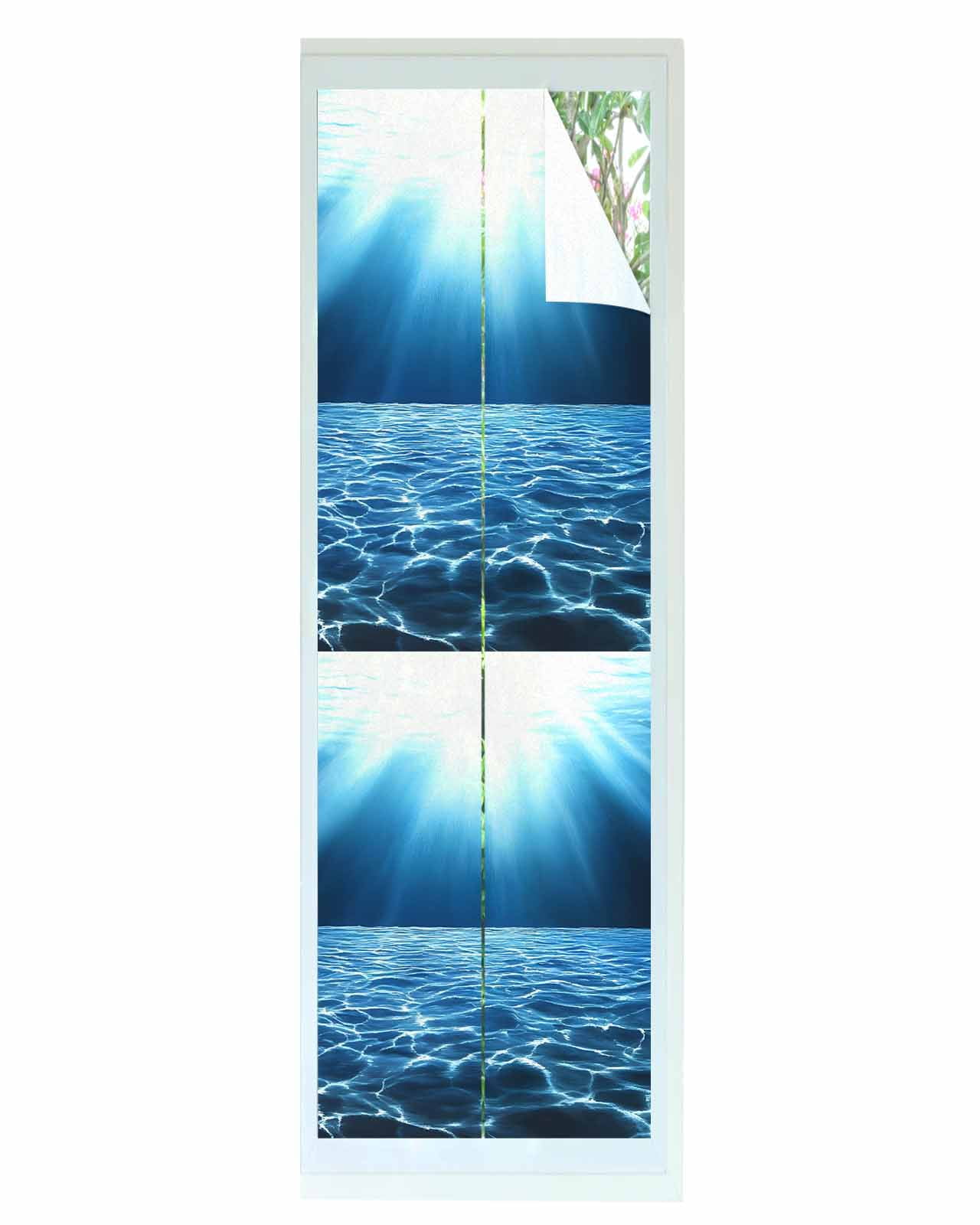 Window Privacy Film Blue Ocean Stained Glass Window Film Decorative Sun ...