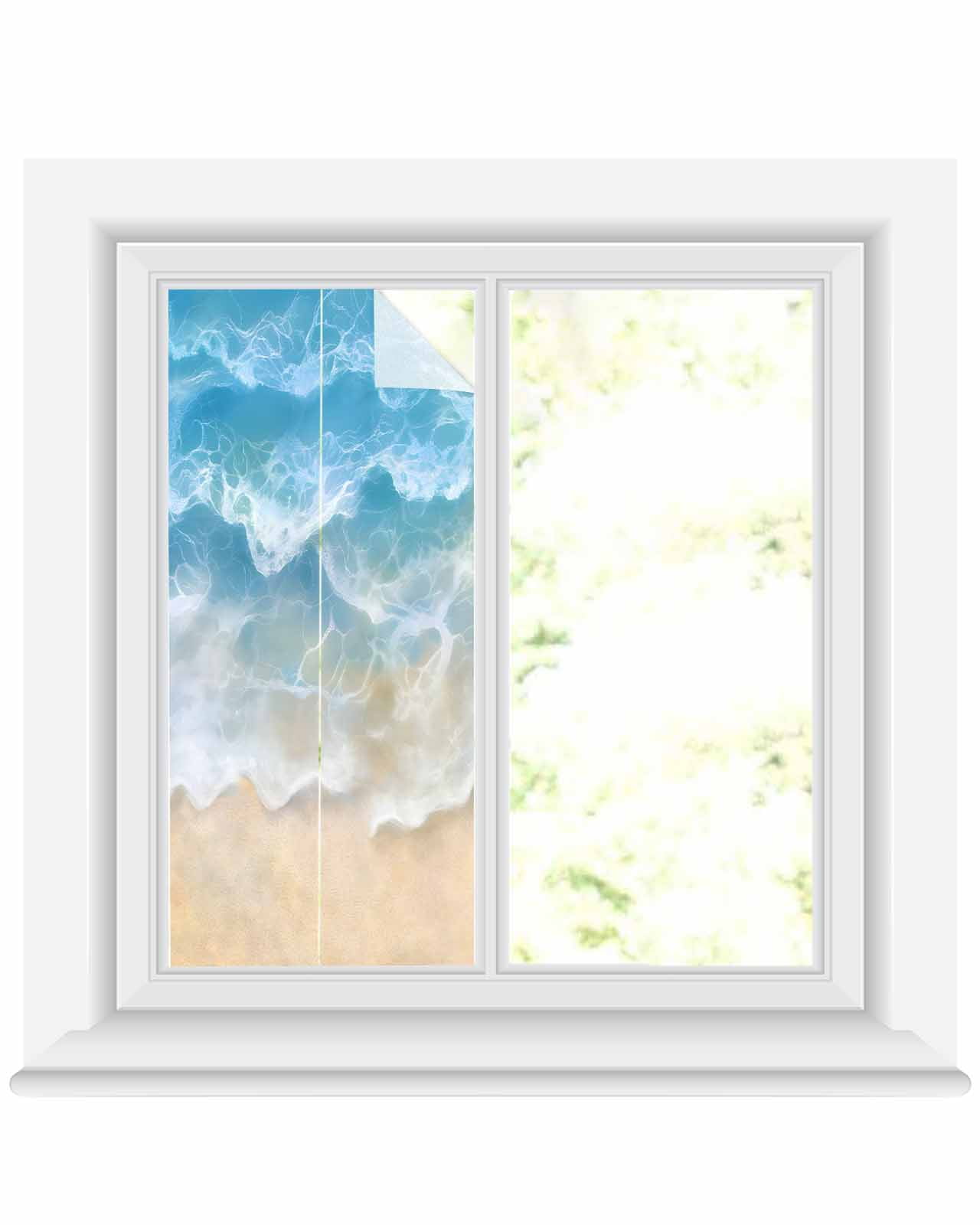 Window Privacy Film Blue Ocean Stained Glass Window Film Decorative Sun ...