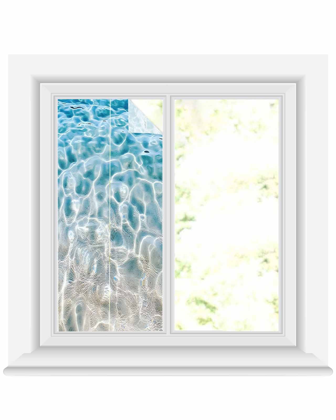 Window Privacy Film Blue Ocean Stained Glass Window Film Decorative Sun ...