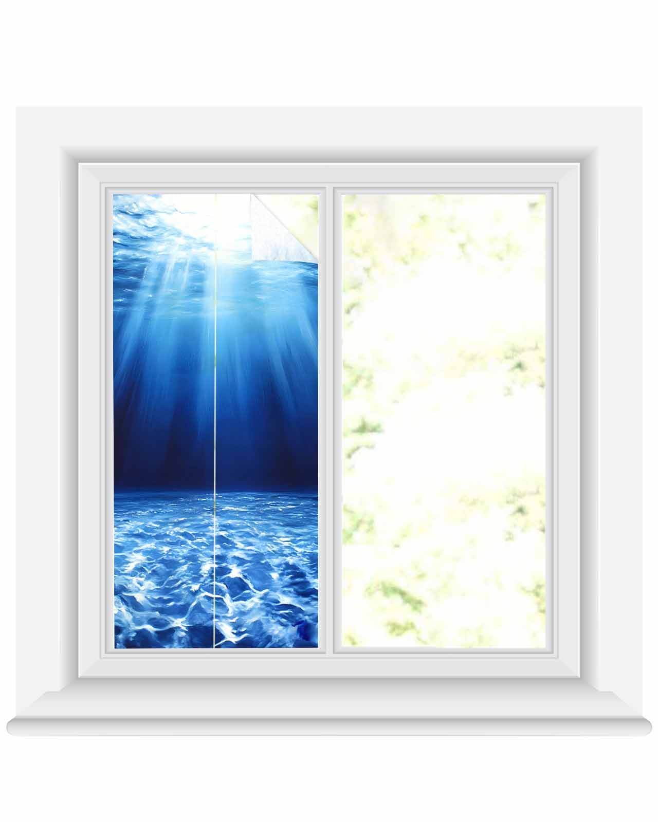 Window Privacy Film Blue Ocean Stained Glass Window Film Decorative Sun ...