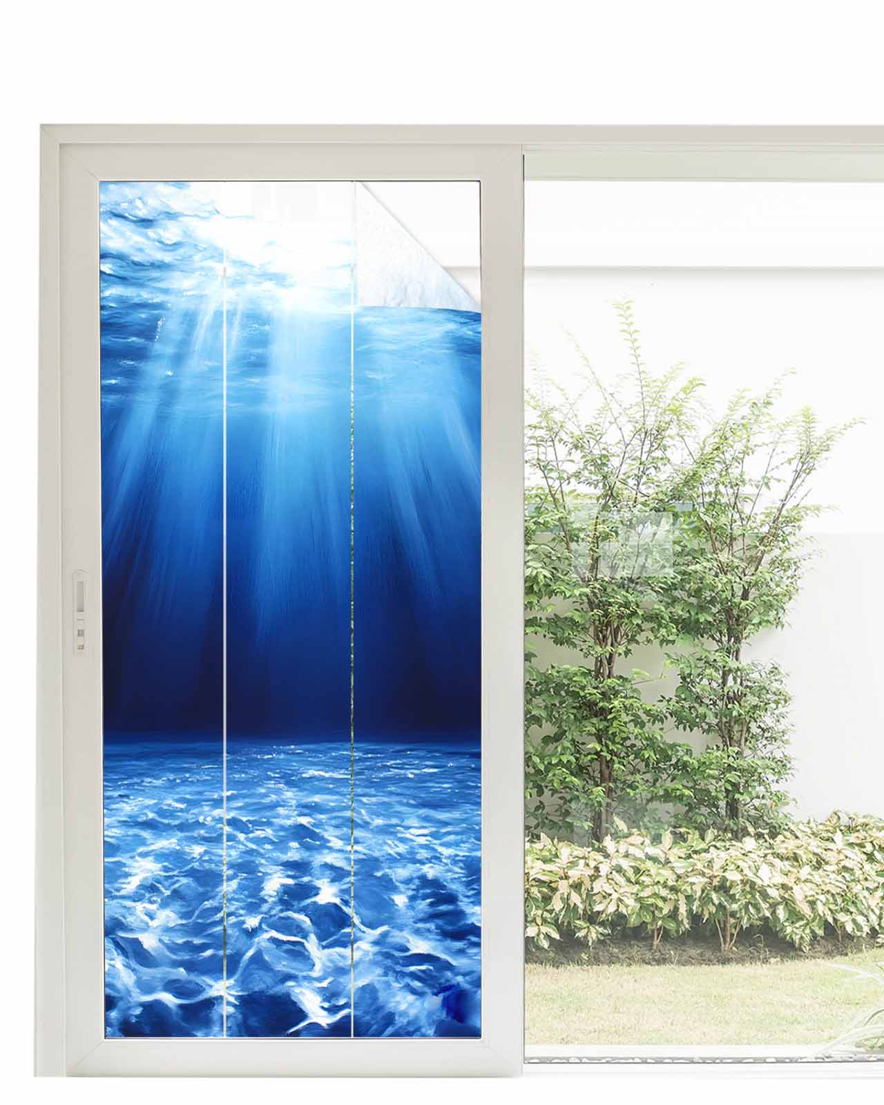 Window Privacy Film Blue Ocean Stained Glass Window Film Decorative Sun ...