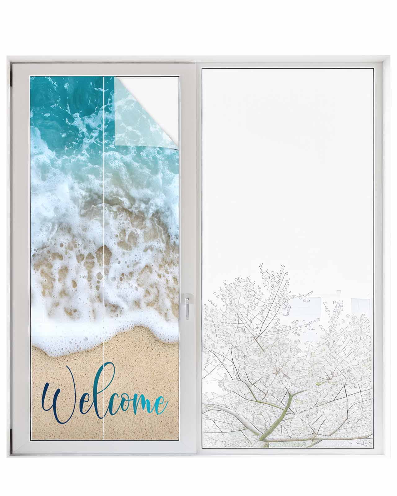 Window Privacy Film Blue Ocean Stained Glass Window Film Decorative Sun ...