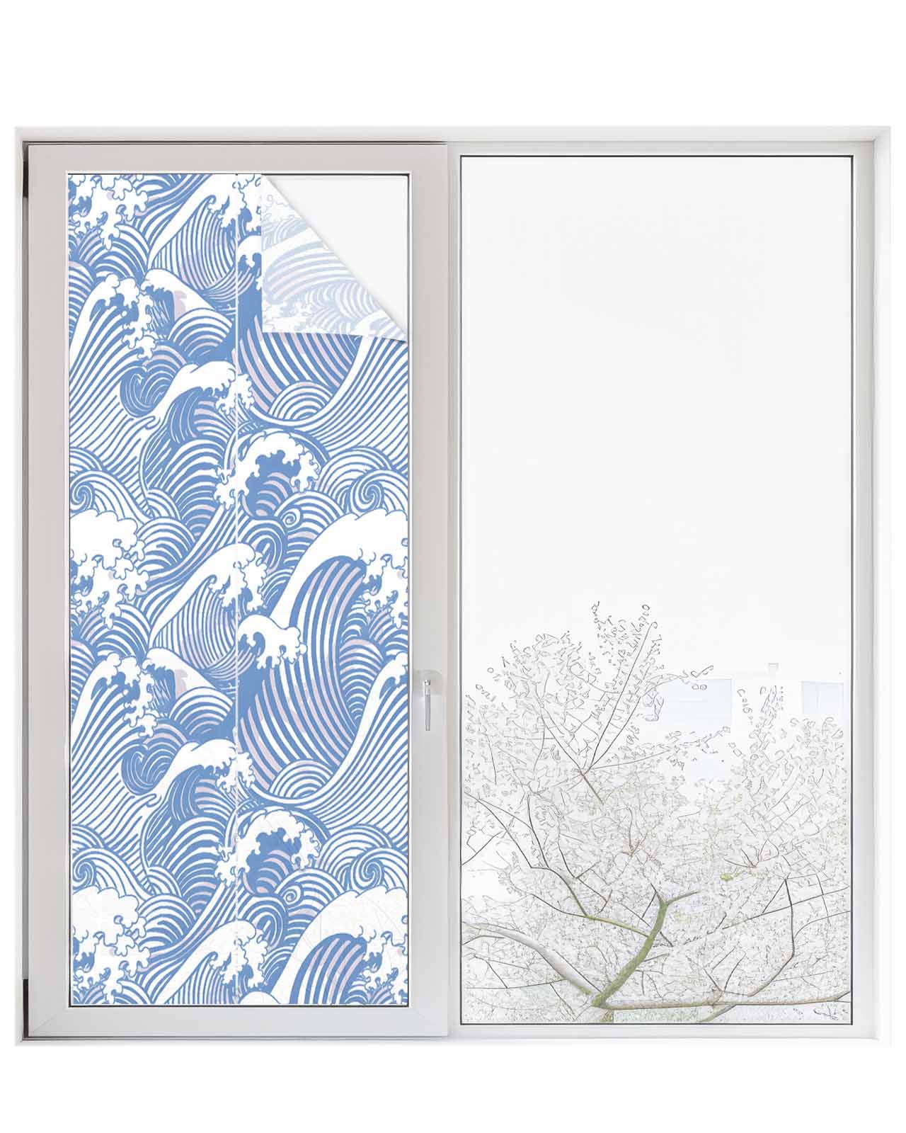 Window Privacy Film Blue Ocean Waves Stained Glass Window Film ...