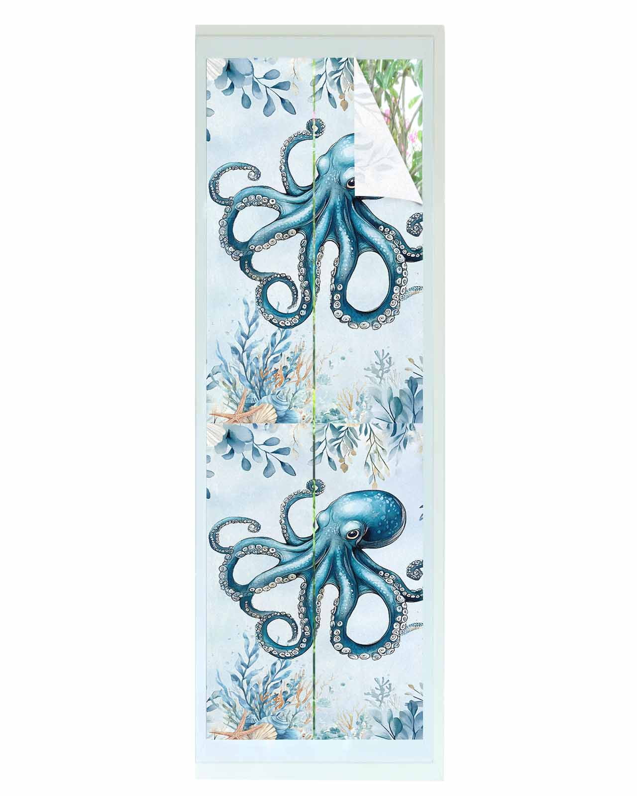 Window Privacy Film Blue Octopus Coastal Stained Glass Window Film ...