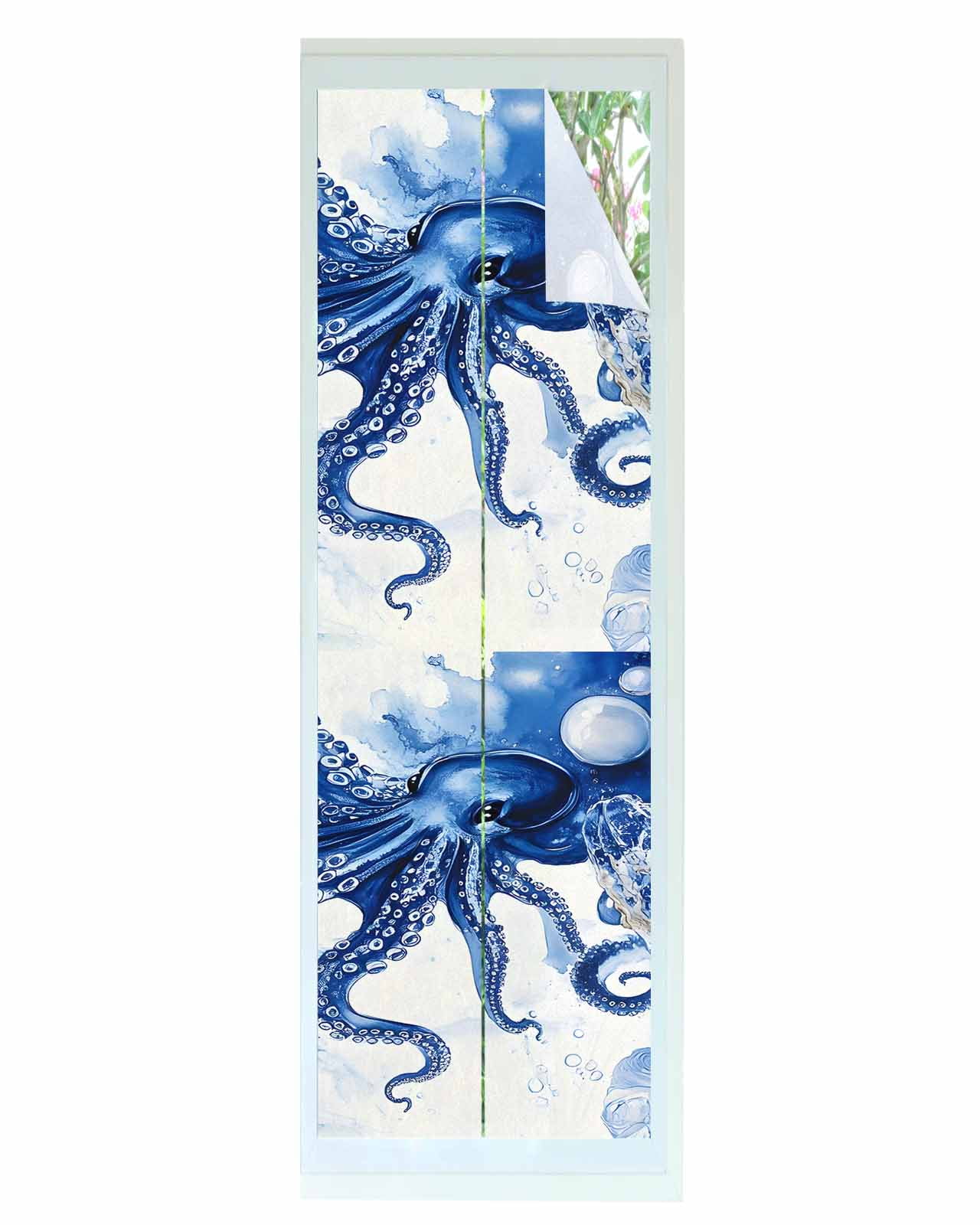 Window Privacy Film Blue Octopus Coastal Stained Glass Window Film ...