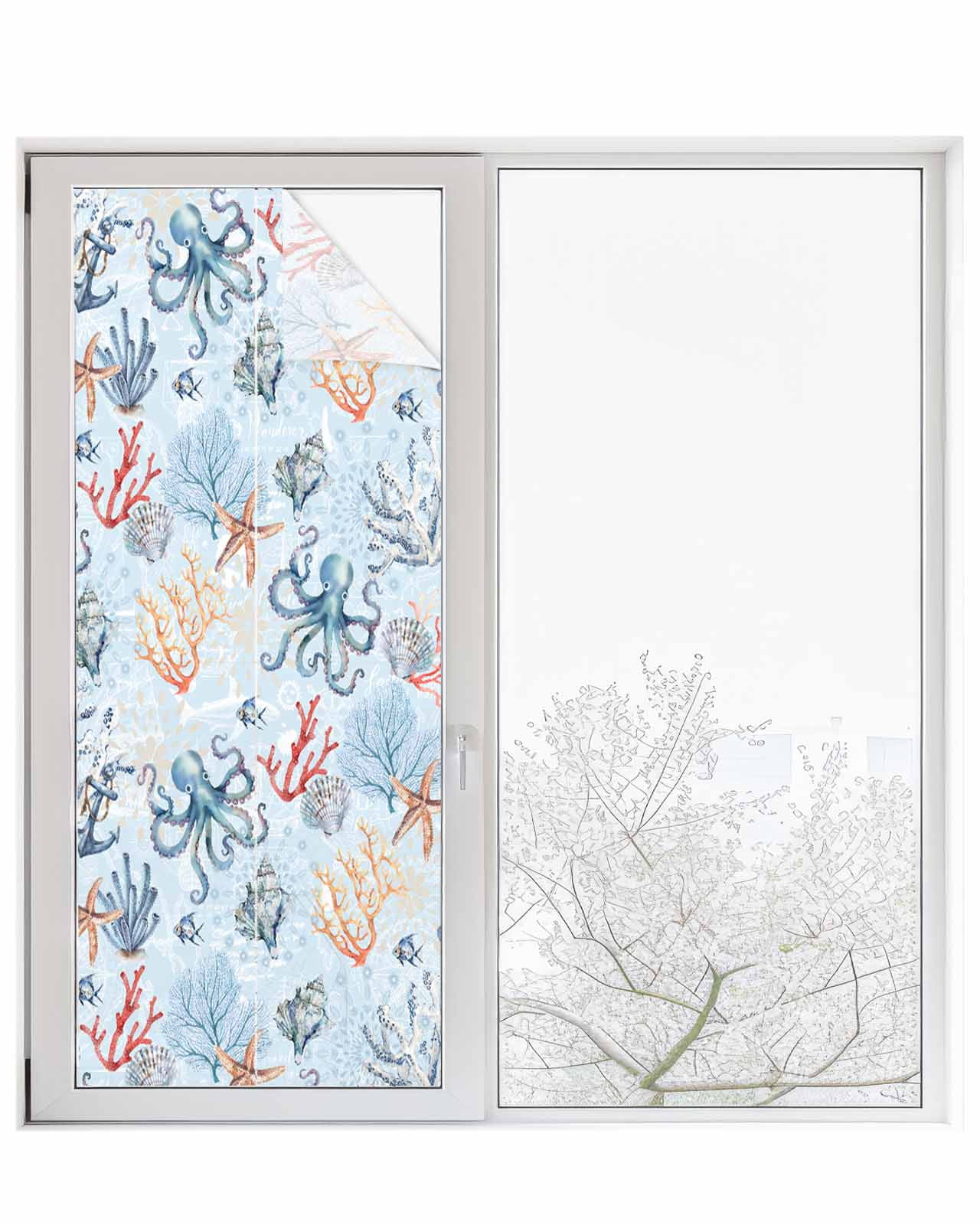 Window Privacy Film, Blue Octopus Starfish UV Sun Blocking Window Tint ...