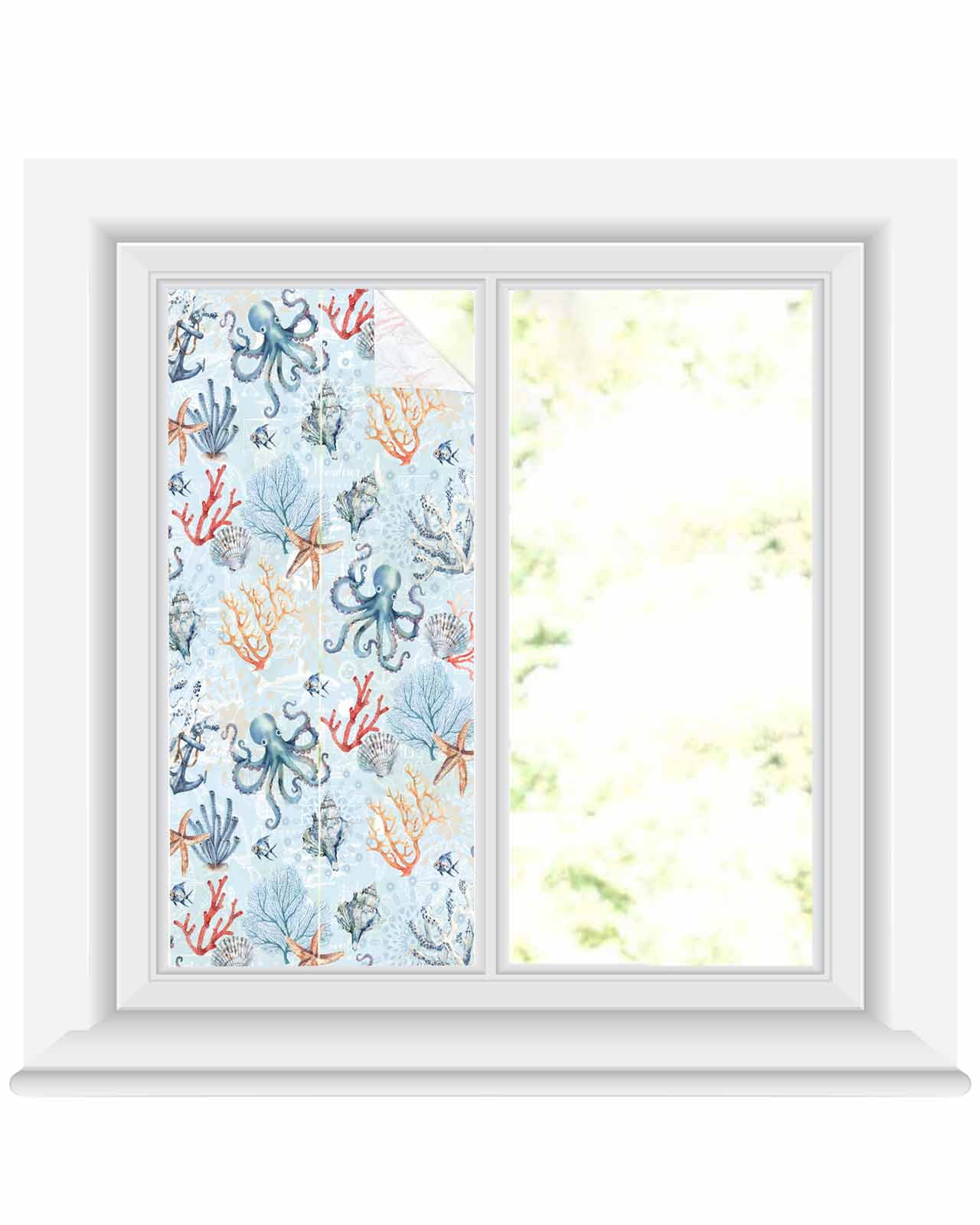 Window Privacy Film, Blue Octopus Starfish UV Sun Blocking Window Tint ...