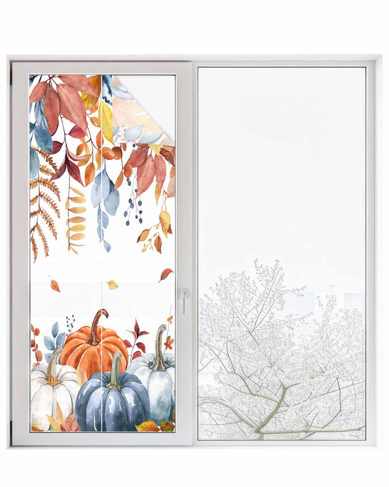 Window Privacy Film, Blue Orange White Thanksgiving Sun Blocking Window ...