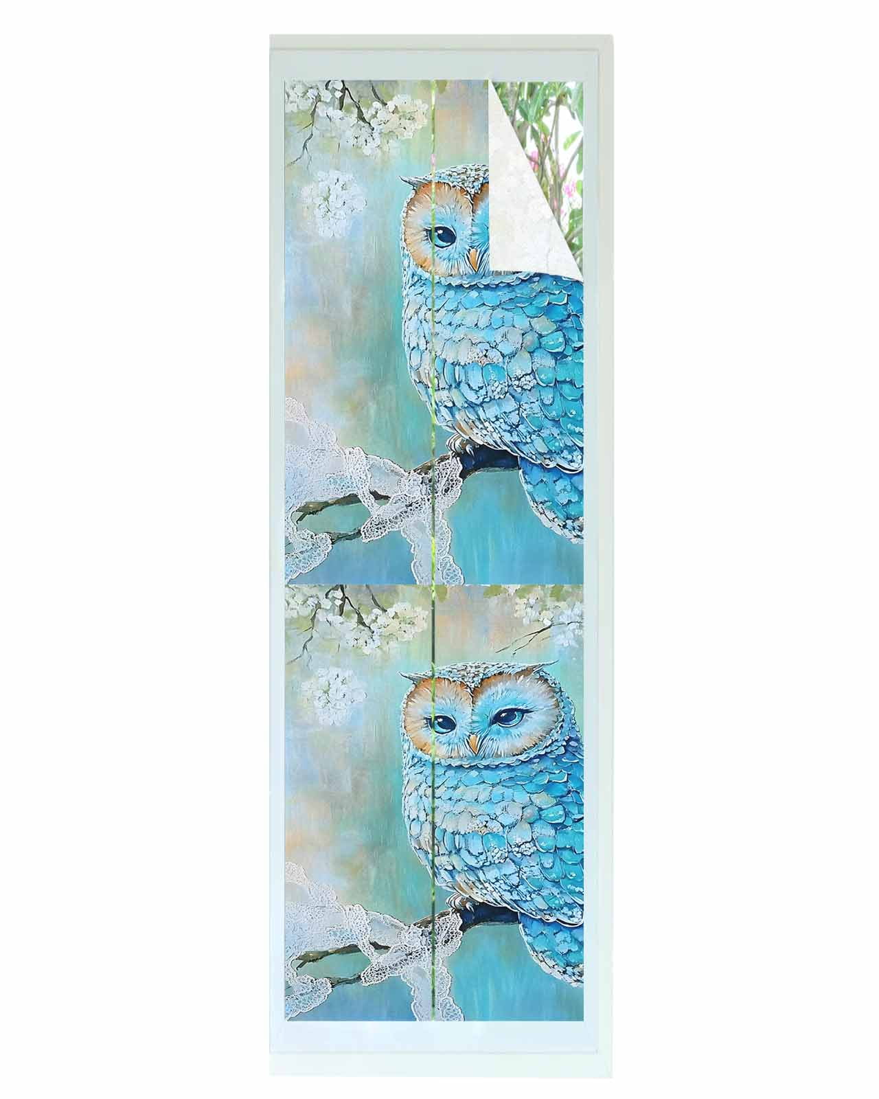 Window Privacy Film Blue Owl Stained Glass Window Film Decorative Sun ...