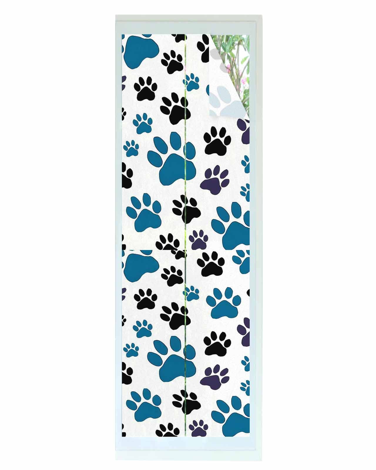 Window Privacy Film Blue Paw Print Stained Glass Window Film Decorative ...