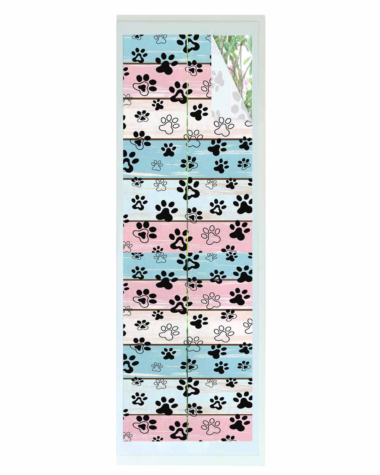 Window Privacy Film Blue Pink Dog Paws Prints Stained Glass Window Film ...