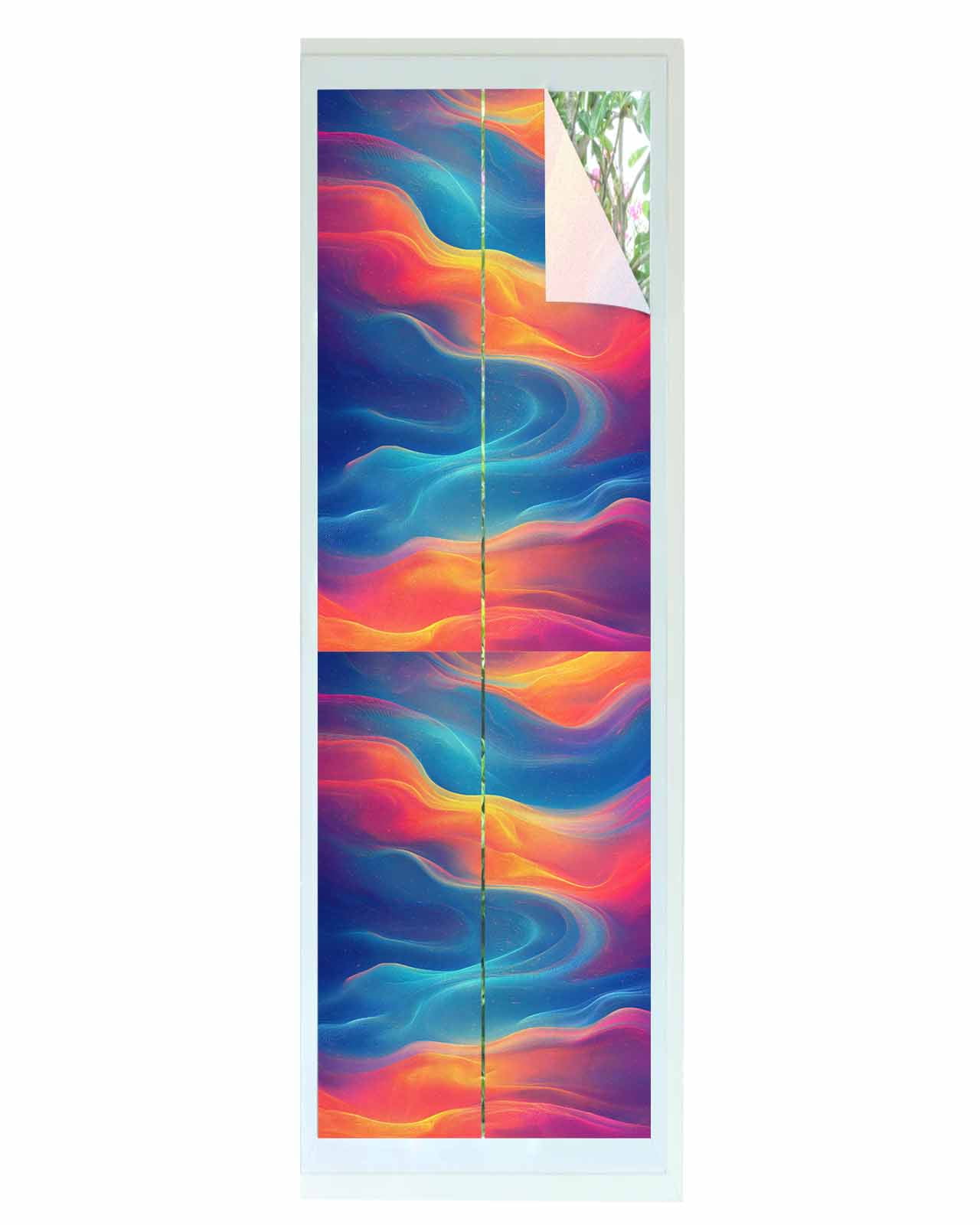 Window Privacy Film Blue Pink Orange Abstract Stained Glass Window Film ...