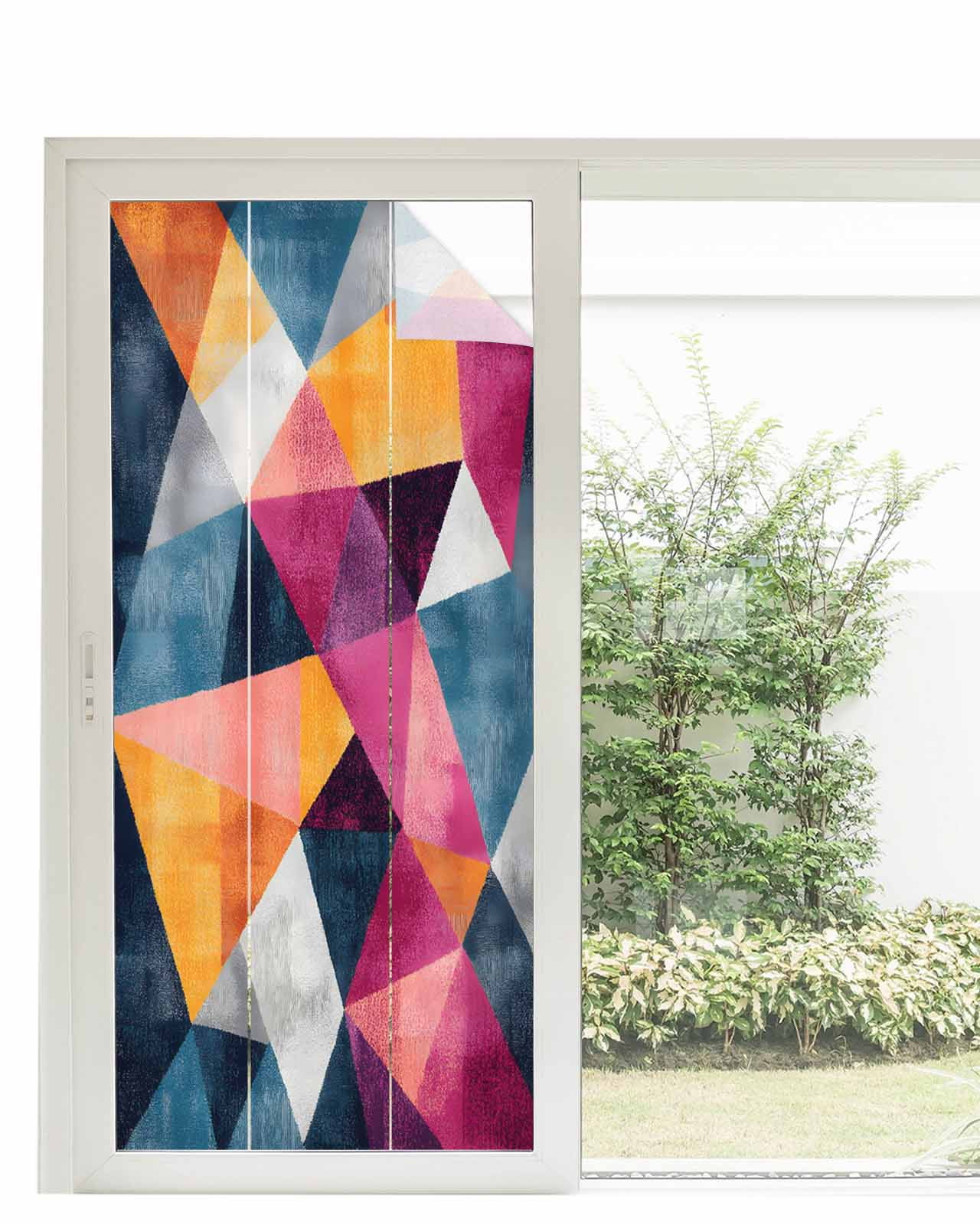 Window Privacy Film Blue Pink Rhombus Stained Glass Window Film ...