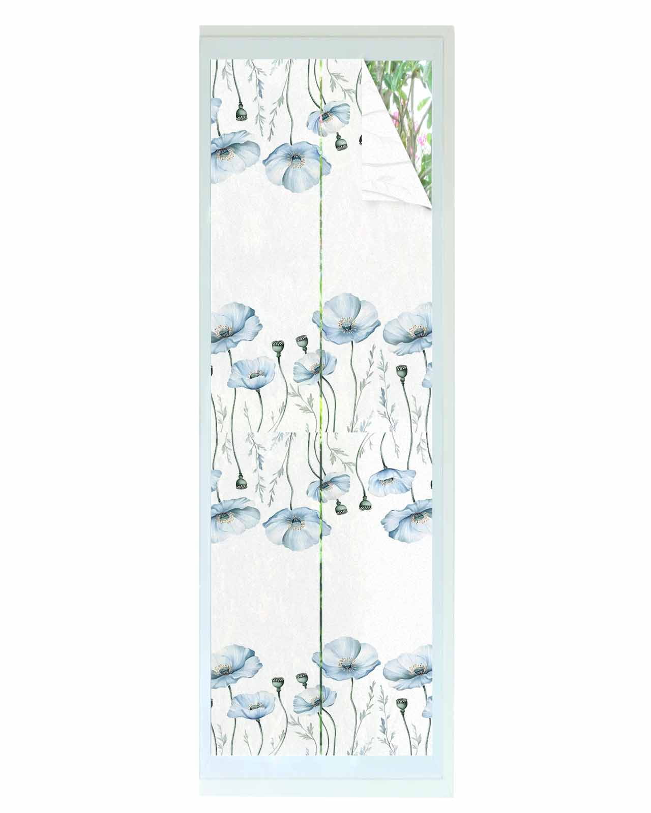 Window Privacy Film Blue Poppy Floral Stained Glass Window Film ...