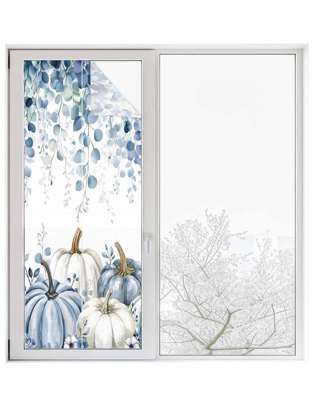 Window Privacy Film Blue Pumpkin Fall Stained Glass Window Film Decorative Sun Block Window ...
