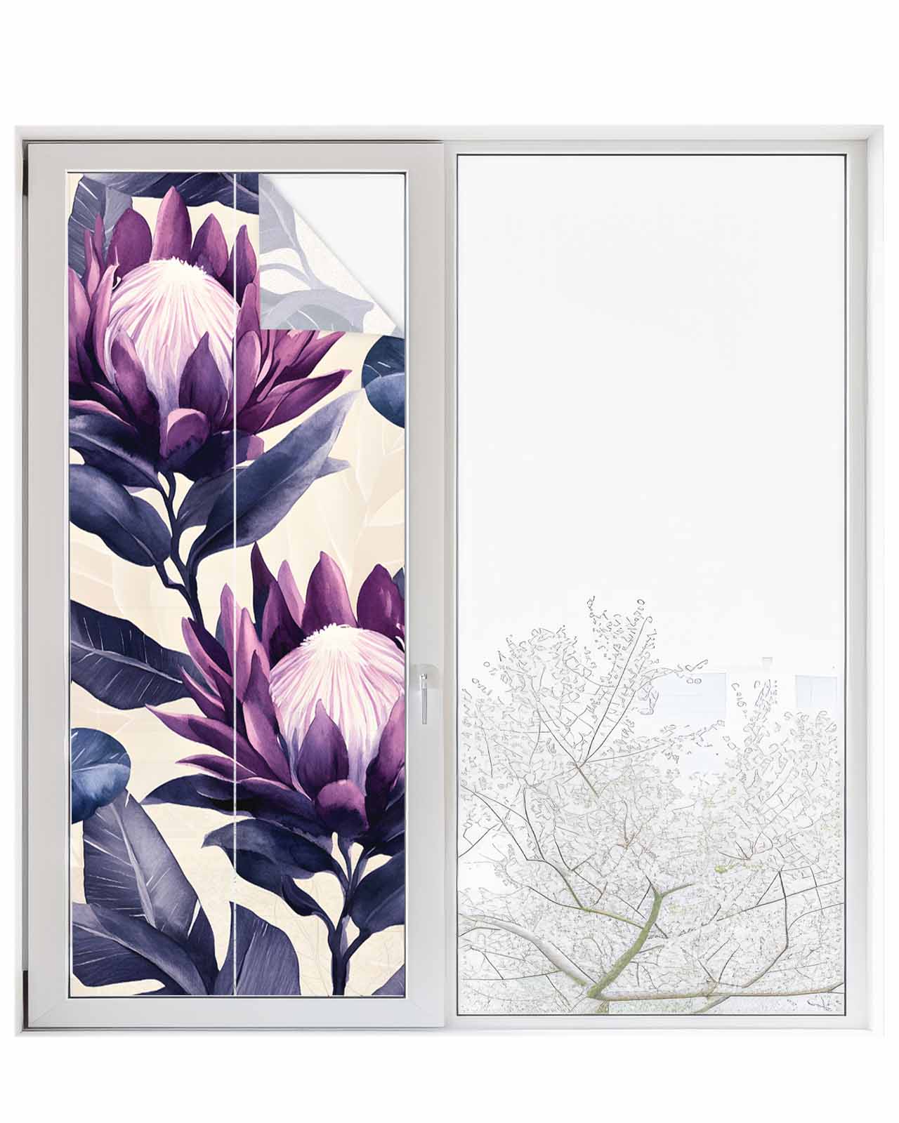 Window Privacy Film Blue Purple Botanical Stained Glass Window Film ...