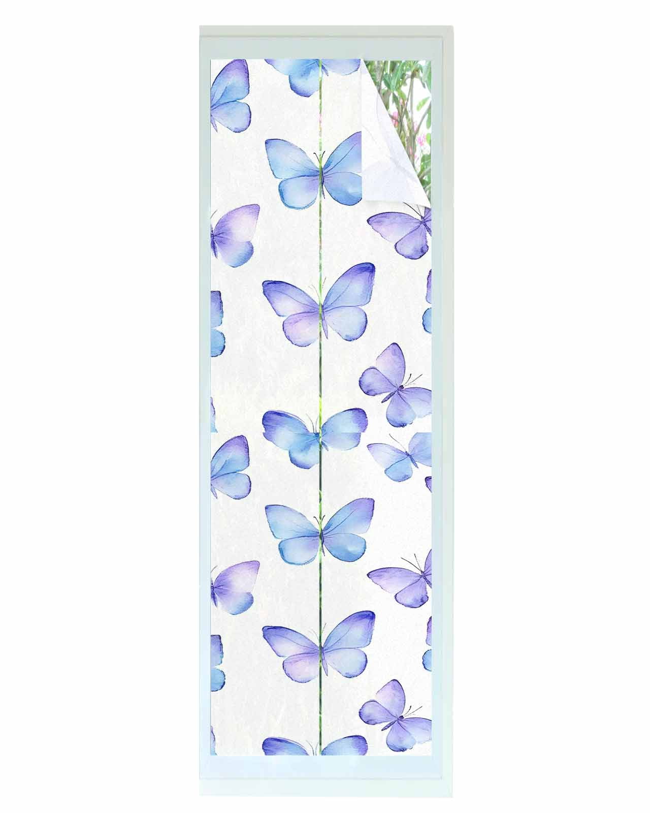 Window Privacy Film Blue Purple Butterfly Stained Glass Window Film ...