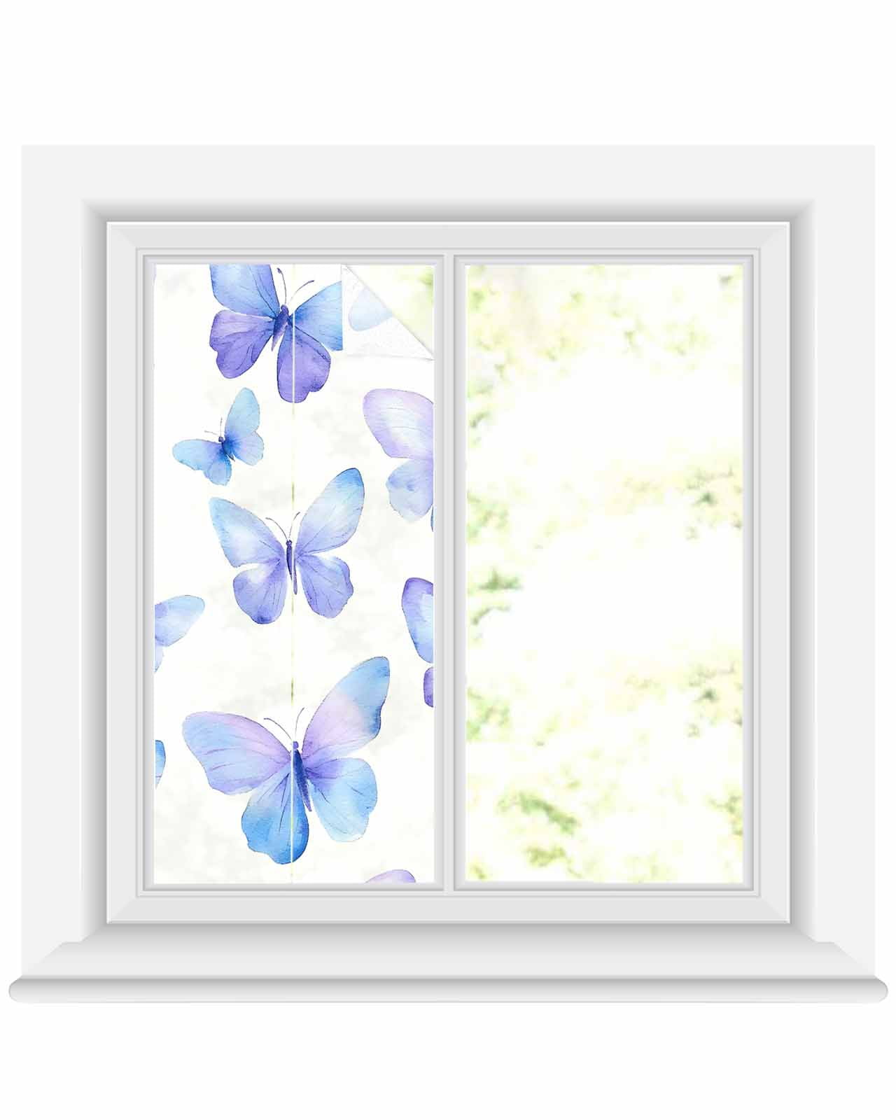 Window Privacy Film Blue Purple Butterfly Stained Glass Window Film ...