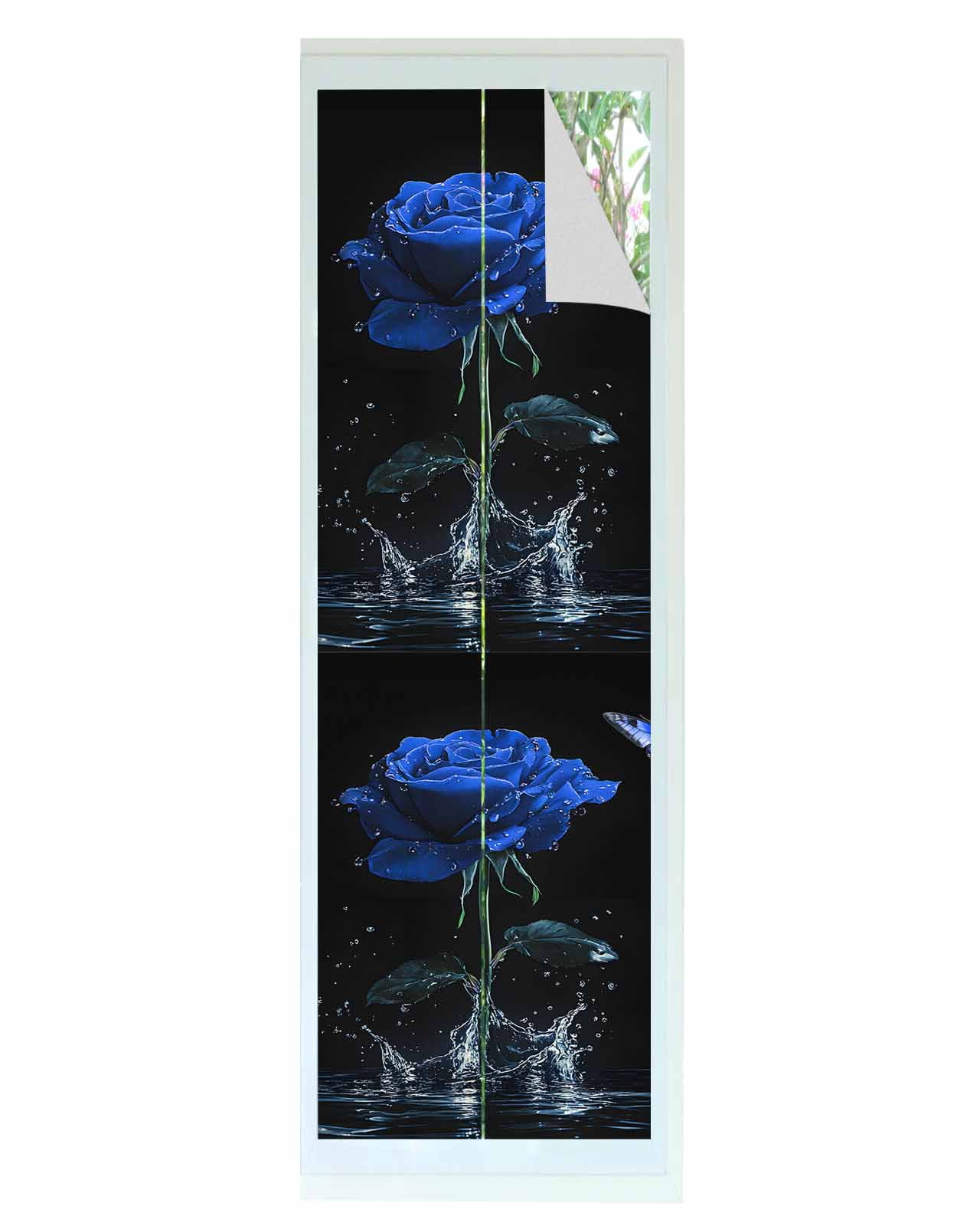 Window Privacy Film Blue Roses Stained Glass Window Film Decorative Sun ...