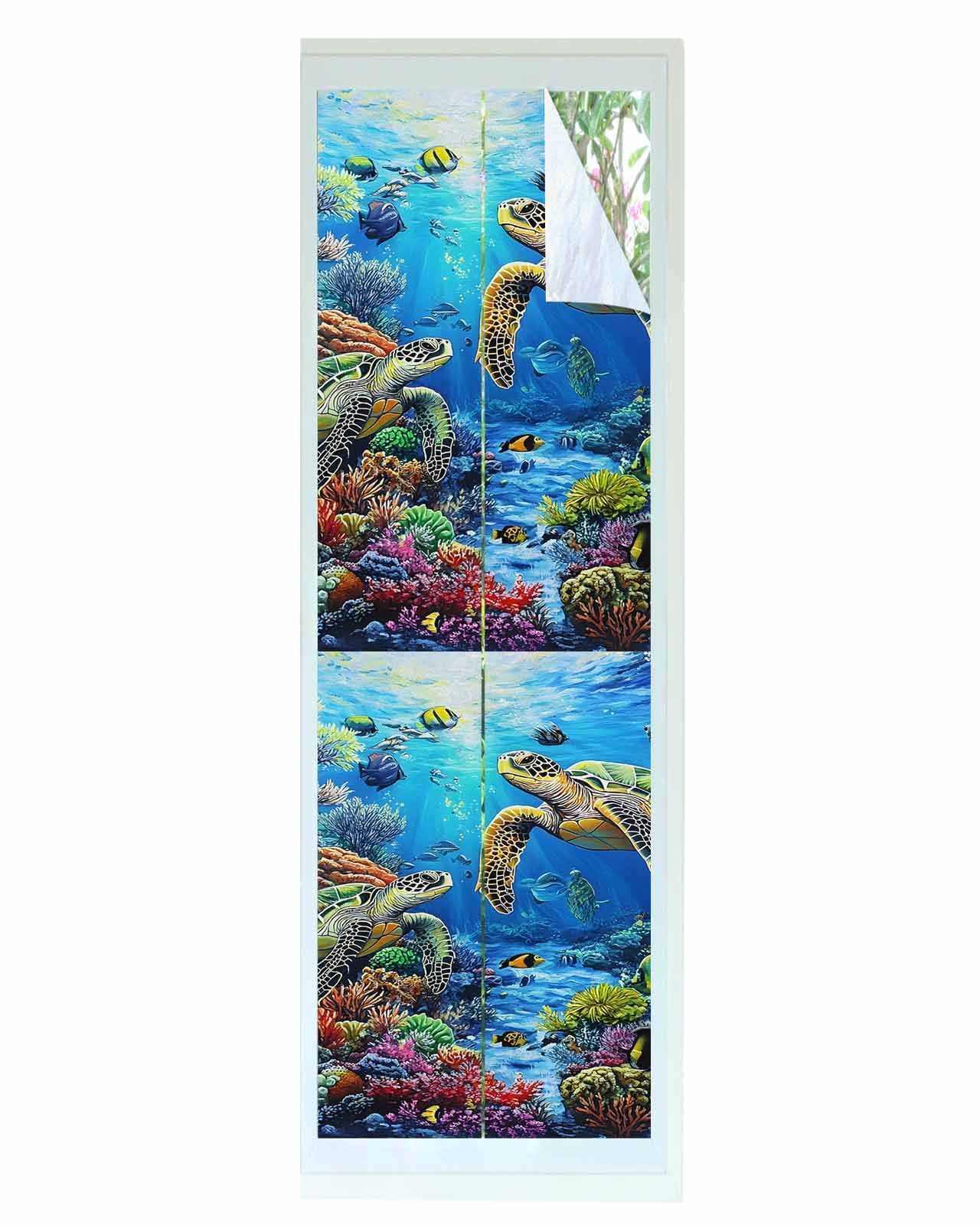 Window Privacy Film Blue Sea Turtle Ocean Stained Glass Window Film ...