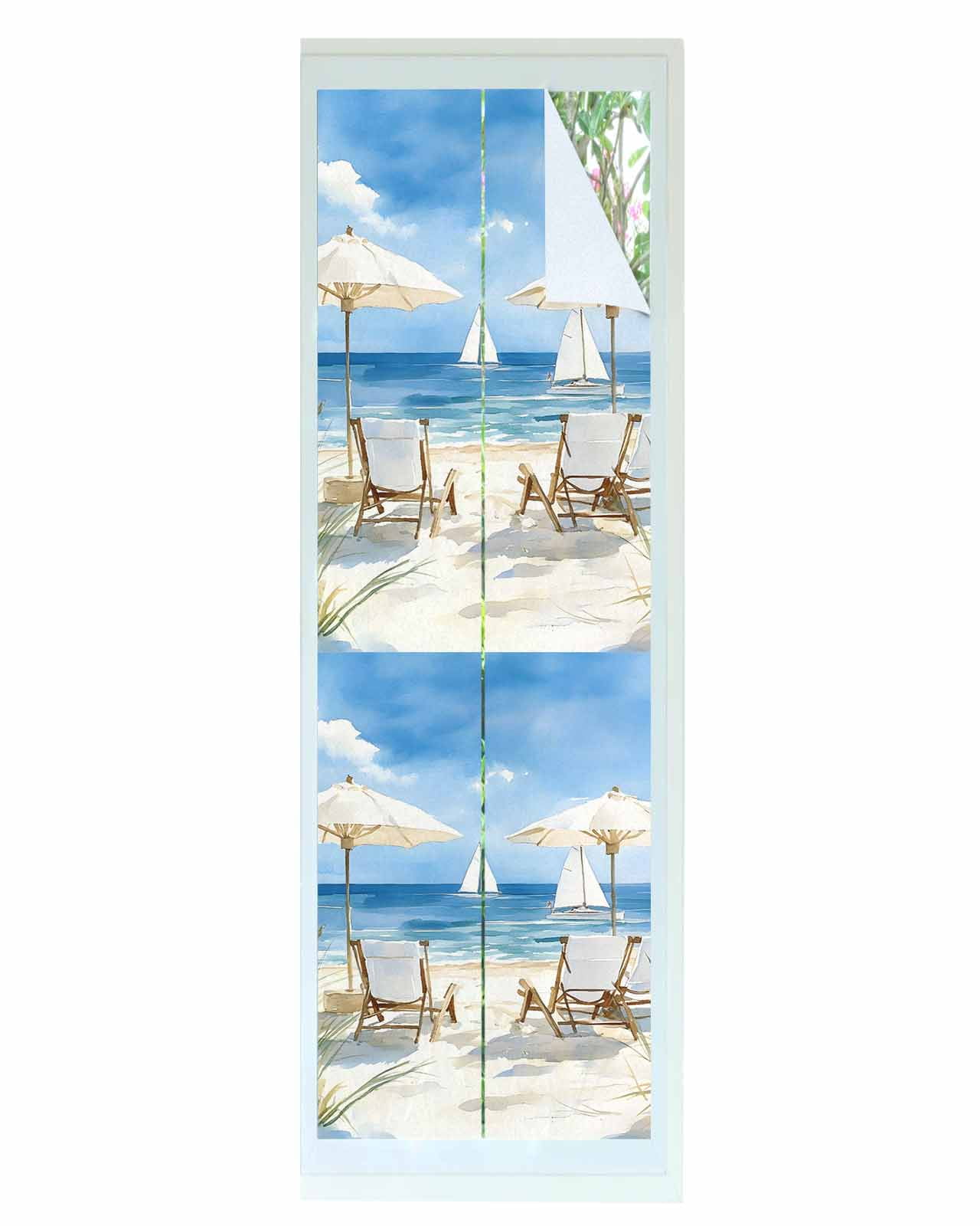 Window Privacy Film Blue Sea Wave Stained Glass Window Film Decorative ...