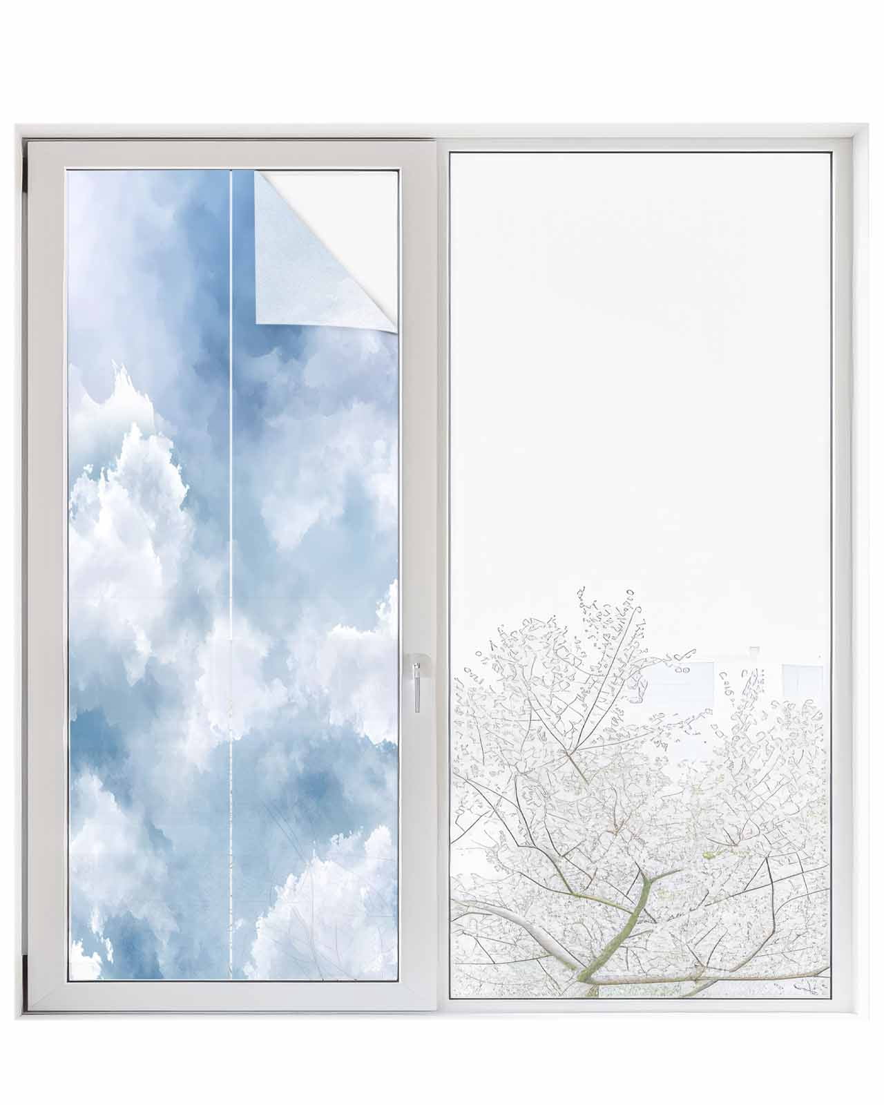 Window Privacy Film Blue Sky Stained Glass Window Film Decorative Sun ...