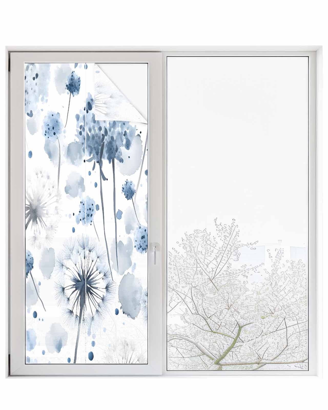 Window Privacy Film Blue Spring Floral Stained Glass Window Film ...