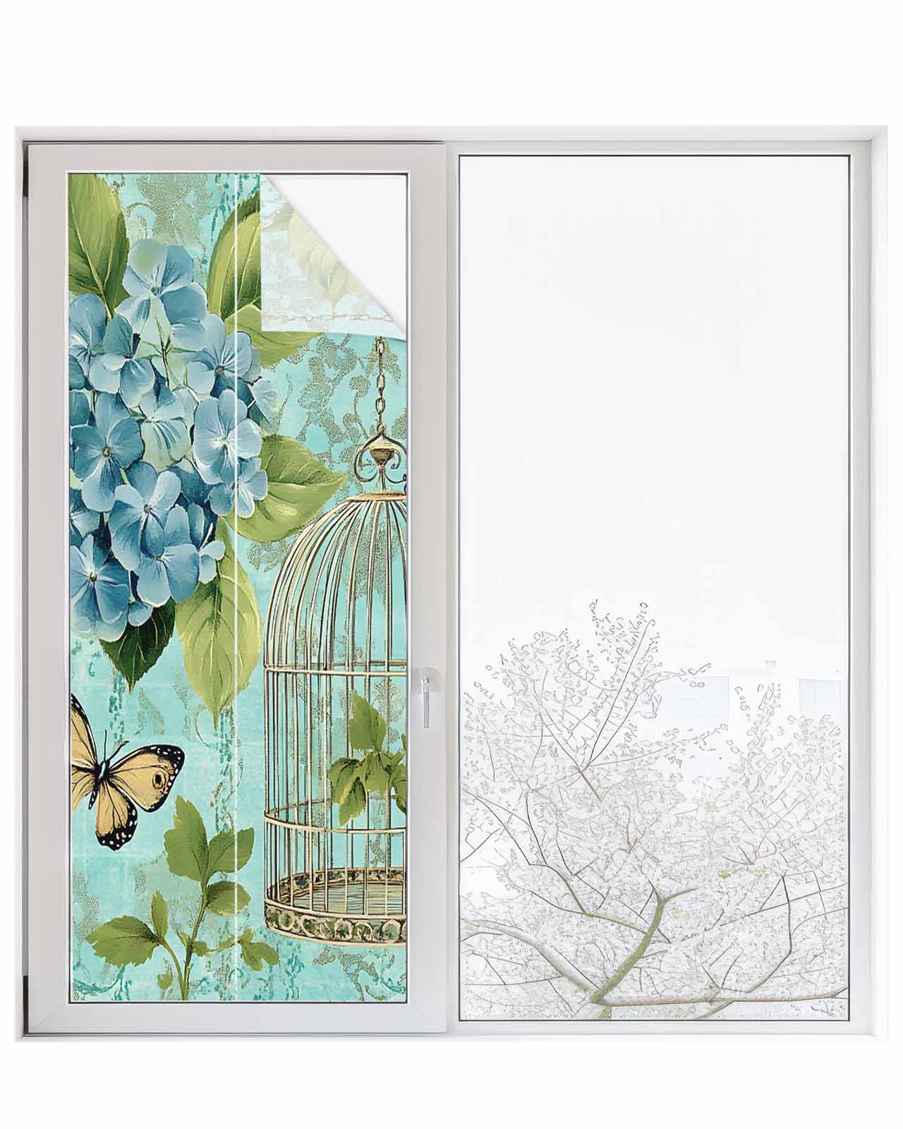 Window Privacy Film Blue Spring Floral Stained Glass Window Film ...