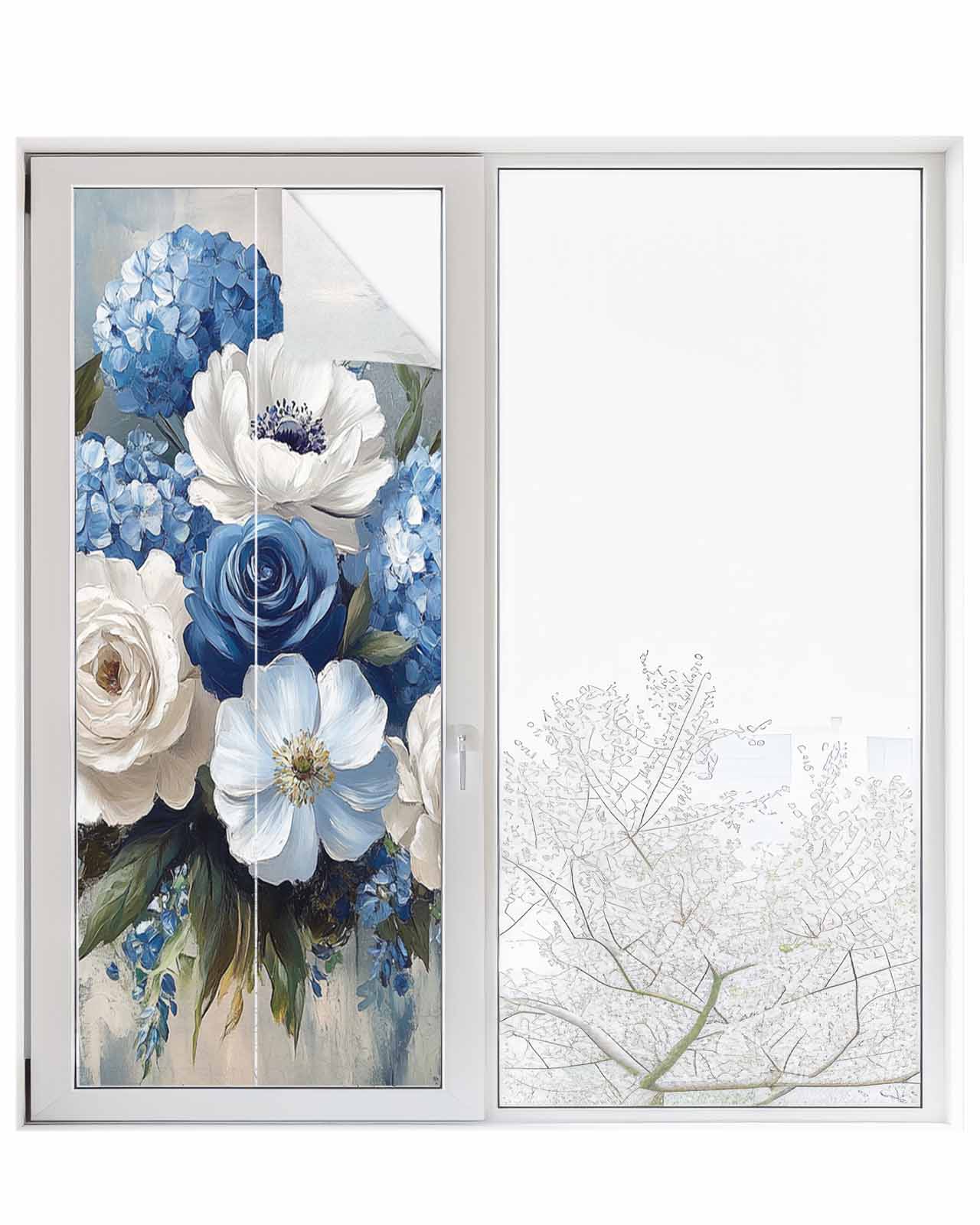 Window Privacy Film Blue Spring Floral Stained Glass Window Film ...