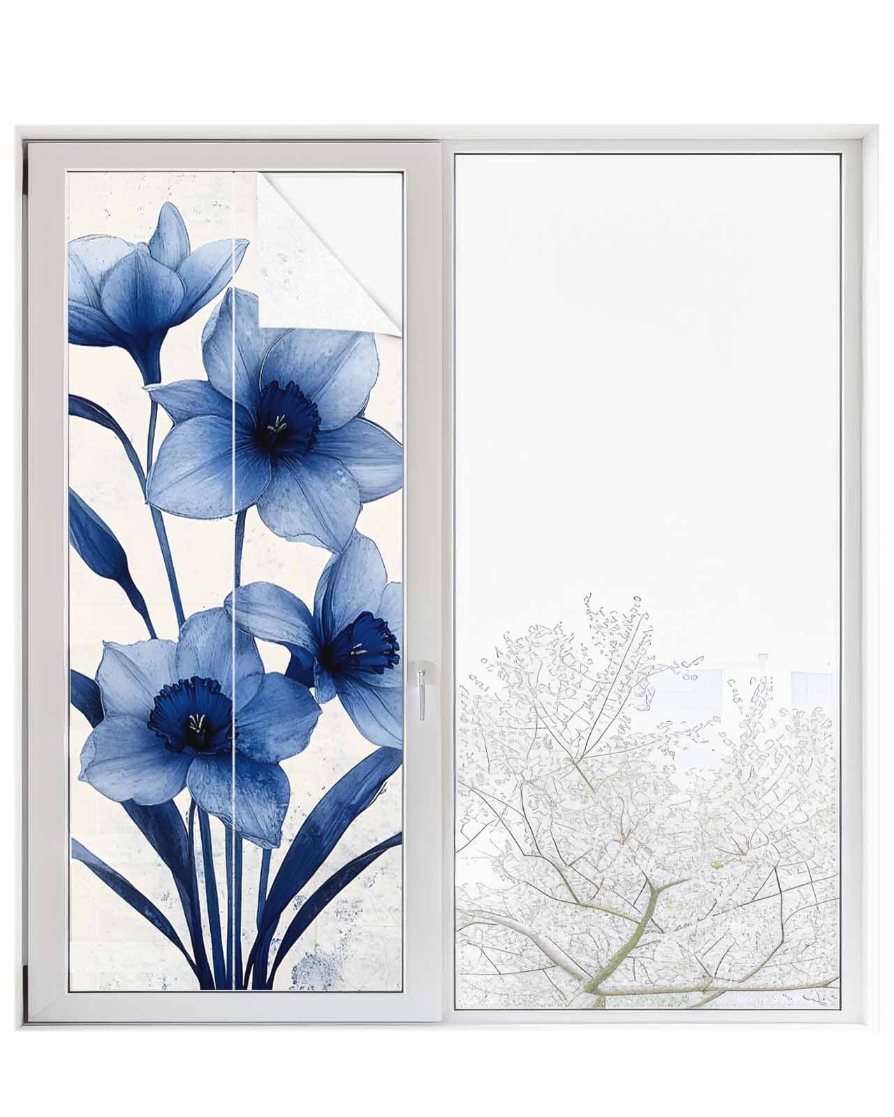 Window Privacy Film Blue Spring Floral Stained Glass Window Film ...