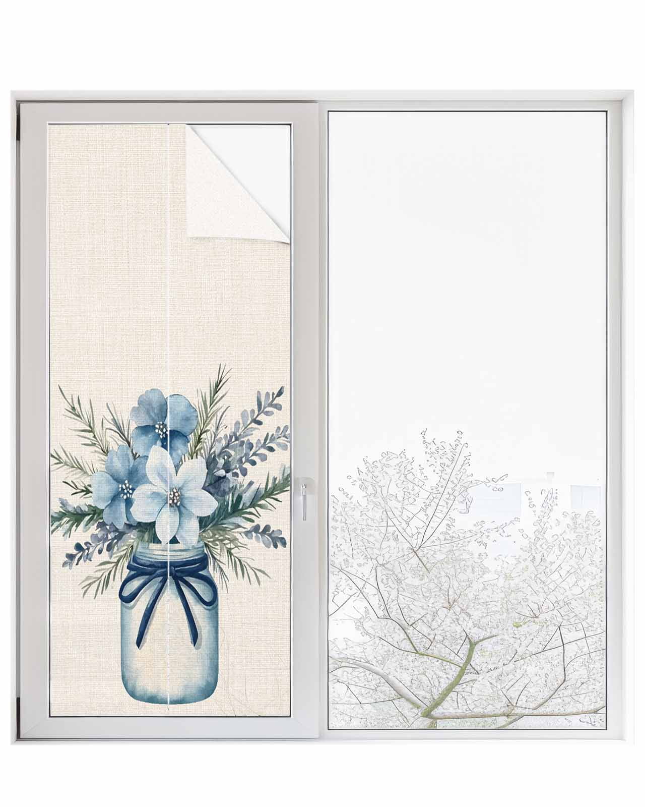 Window Privacy Film Blue Spring Floral Stained Glass Window Film ...