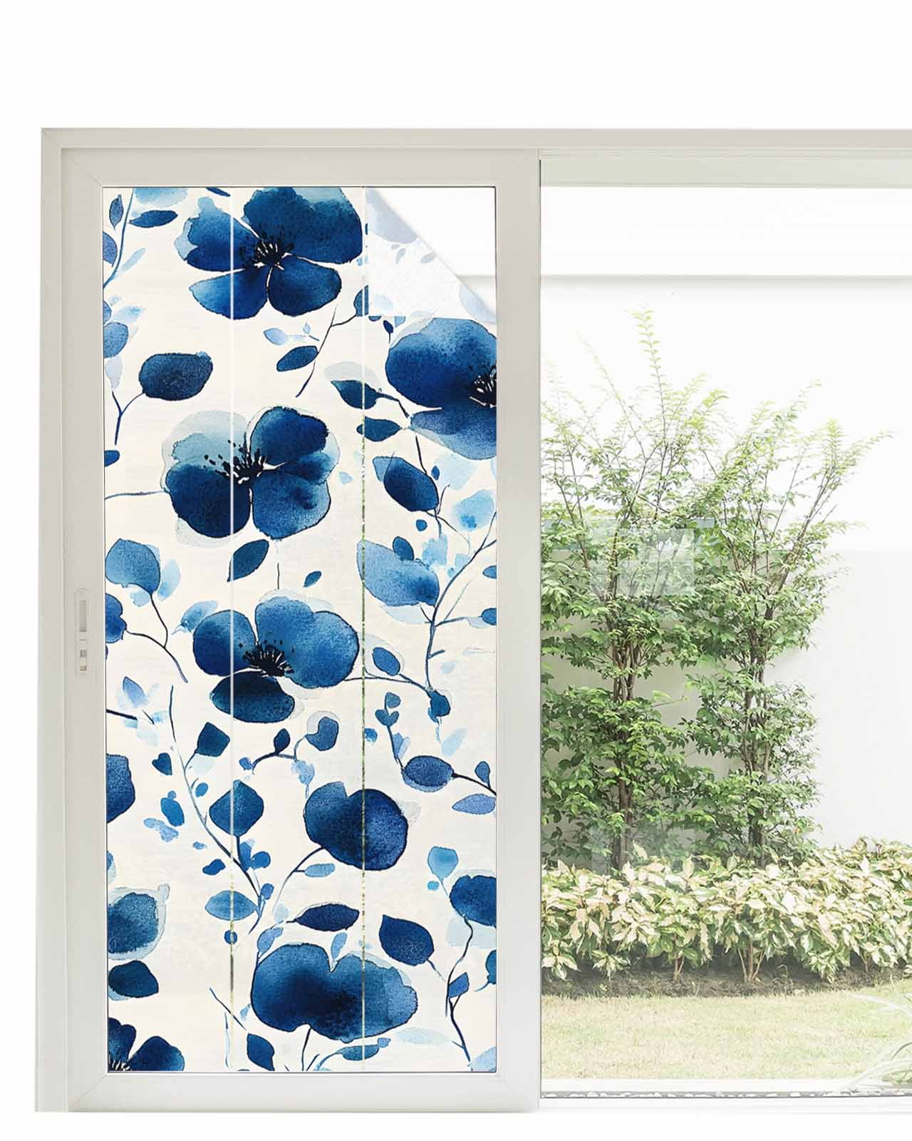 Window Privacy Film Blue Spring Floral Stained Glass Window Film ...
