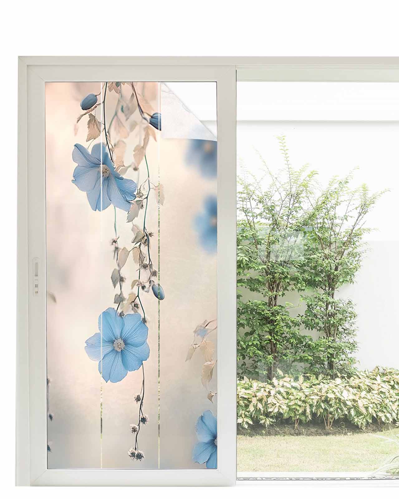 Window Privacy Film Blue Summer Floral Stained Glass Window Film ...