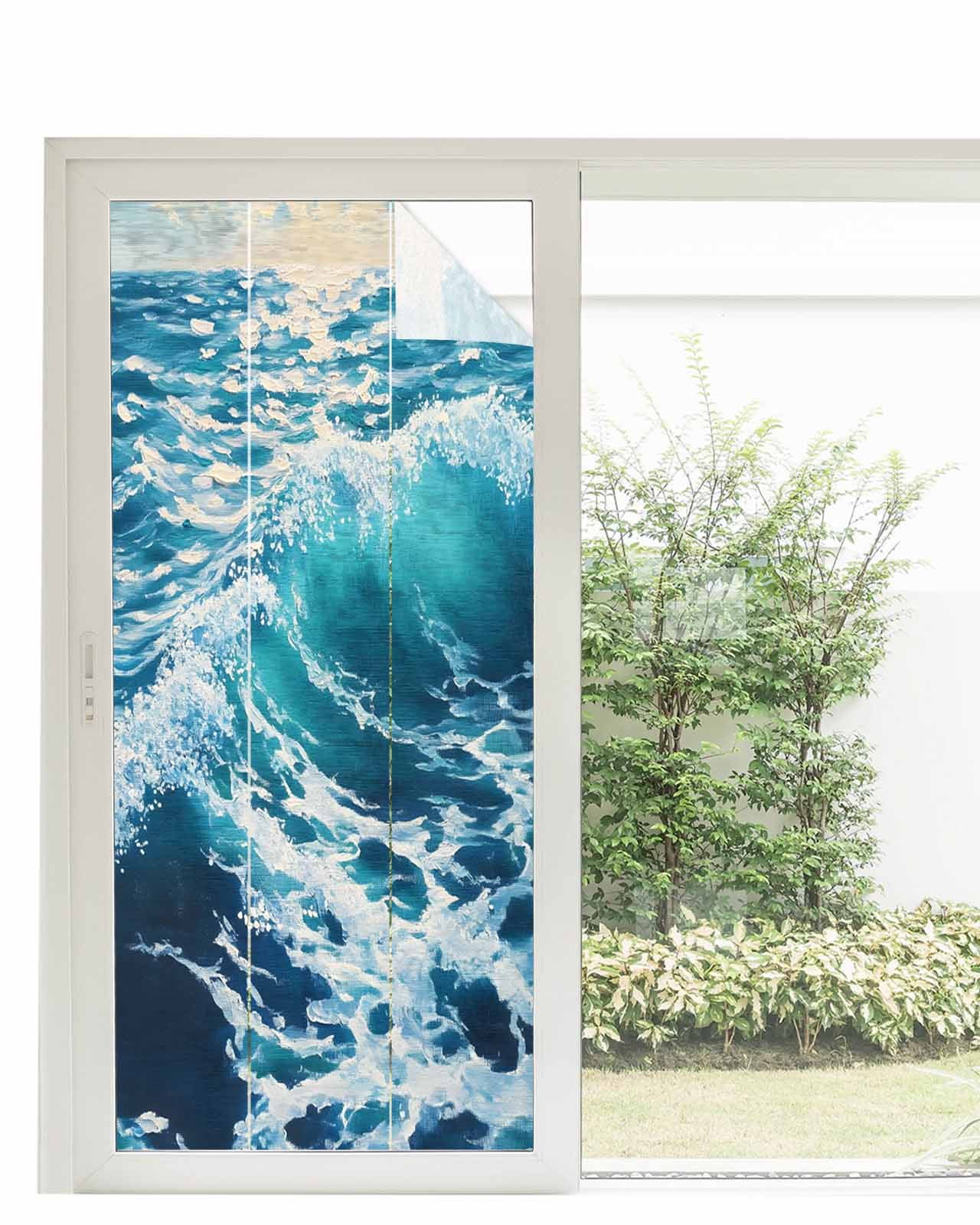 Window Privacy Film Blue Teal Coastal Stained Glass Window Film ...
