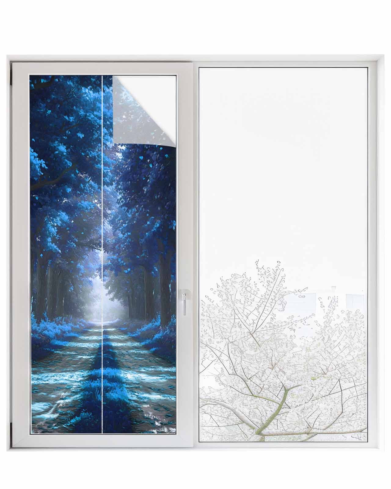 Window Privacy Film Blue Trees Stained Glass Window Film Decorative Sun ...