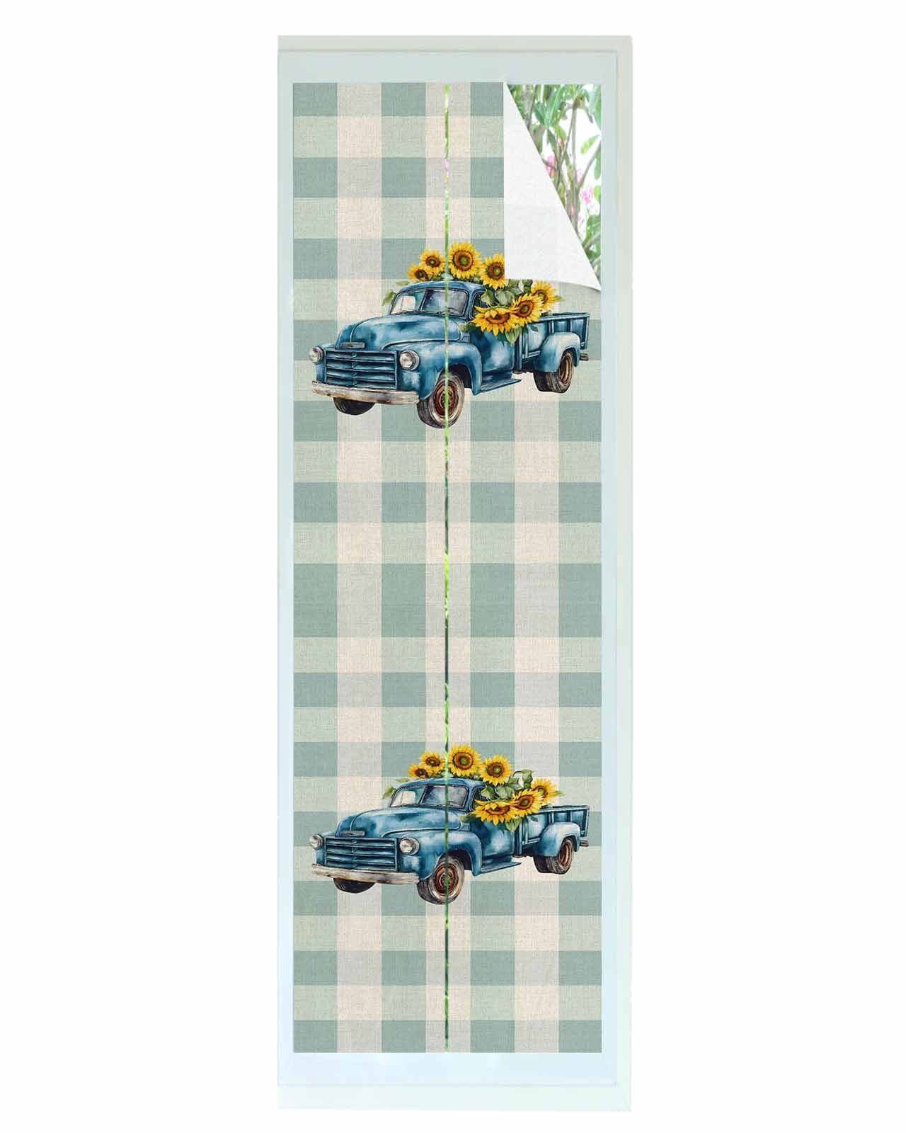 Window Privacy Film Blue Truck Yellow Sunflower Stained Glass Window ...