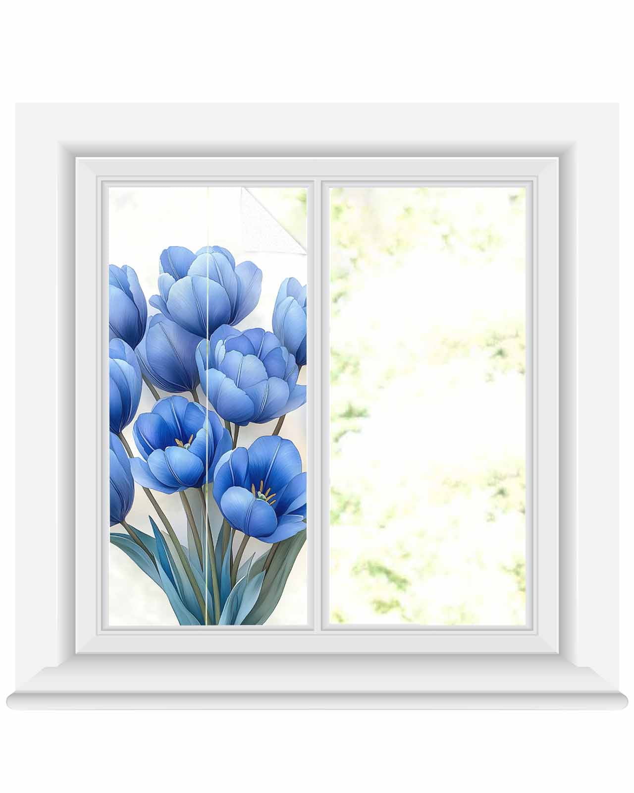 Window Privacy Film Blue Tulip Floral Stained Glass Window Film ...